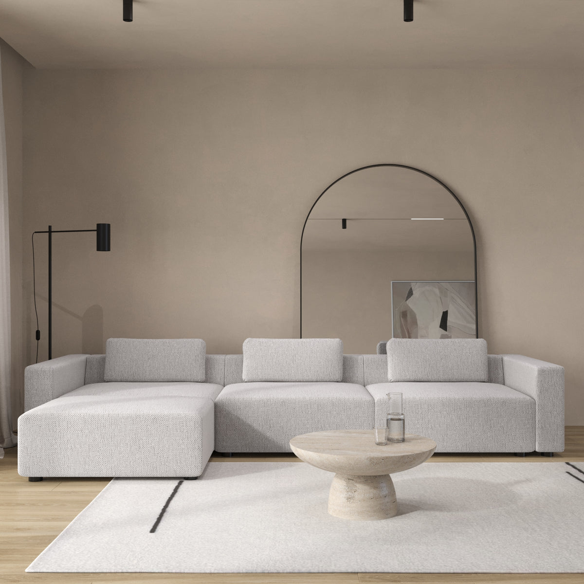 Emersyn Repose Grey 3 Seater Modular Sofa with Ottoman – Elegant ...