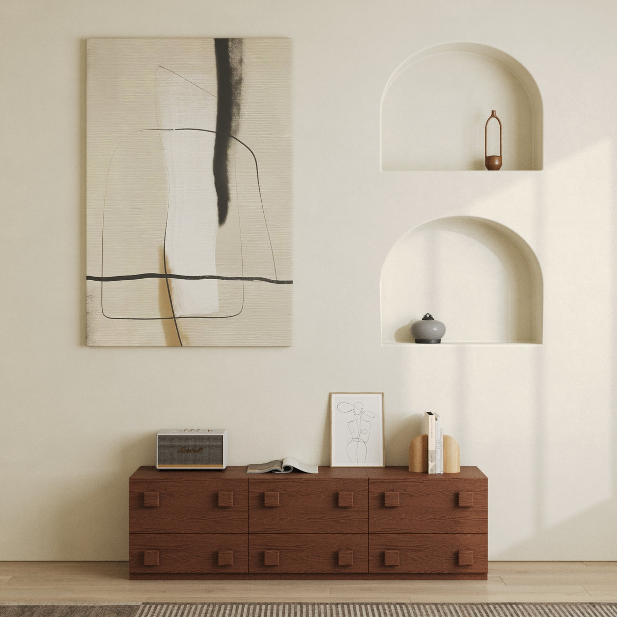 Tessera Dark Wood Sideboard Cabinet with Textured Drawer Detail Design ...