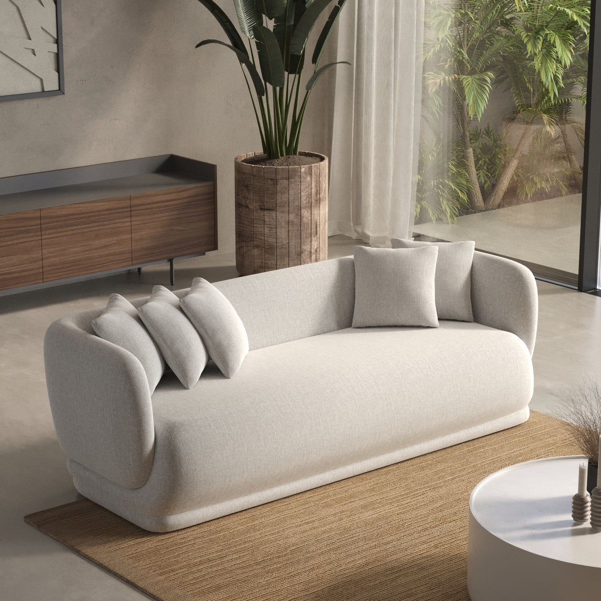 Mykonos Off White Boucle 3-Seater Sofa Curved Modern Sofa Seat – Homekode