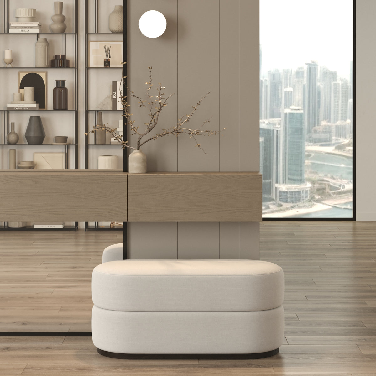 Manila Stone Ivory Layer Pouf | Modern Oval Design with Timeless Appeal ...