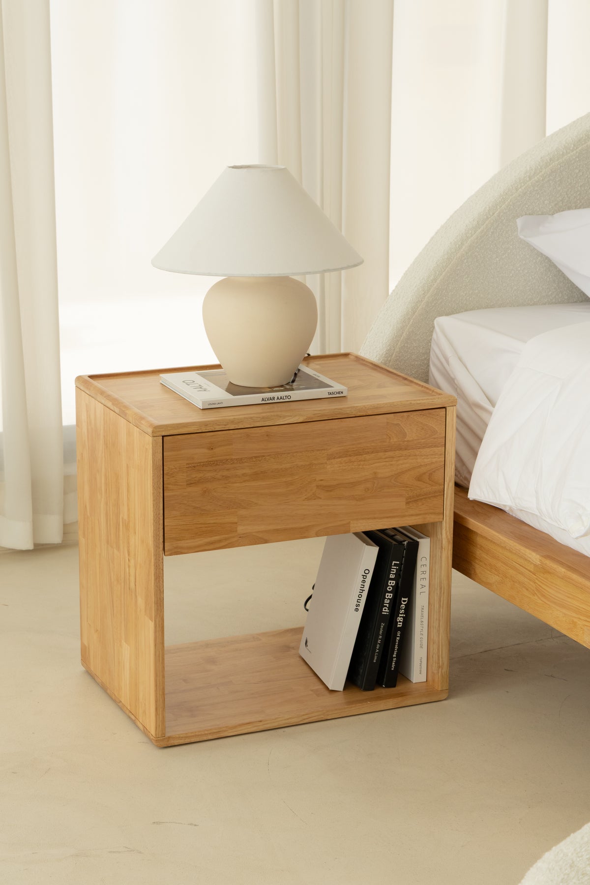 Reika Light Wood Bedside Table – Minimal Nightstand for Bedrooms – Homekode