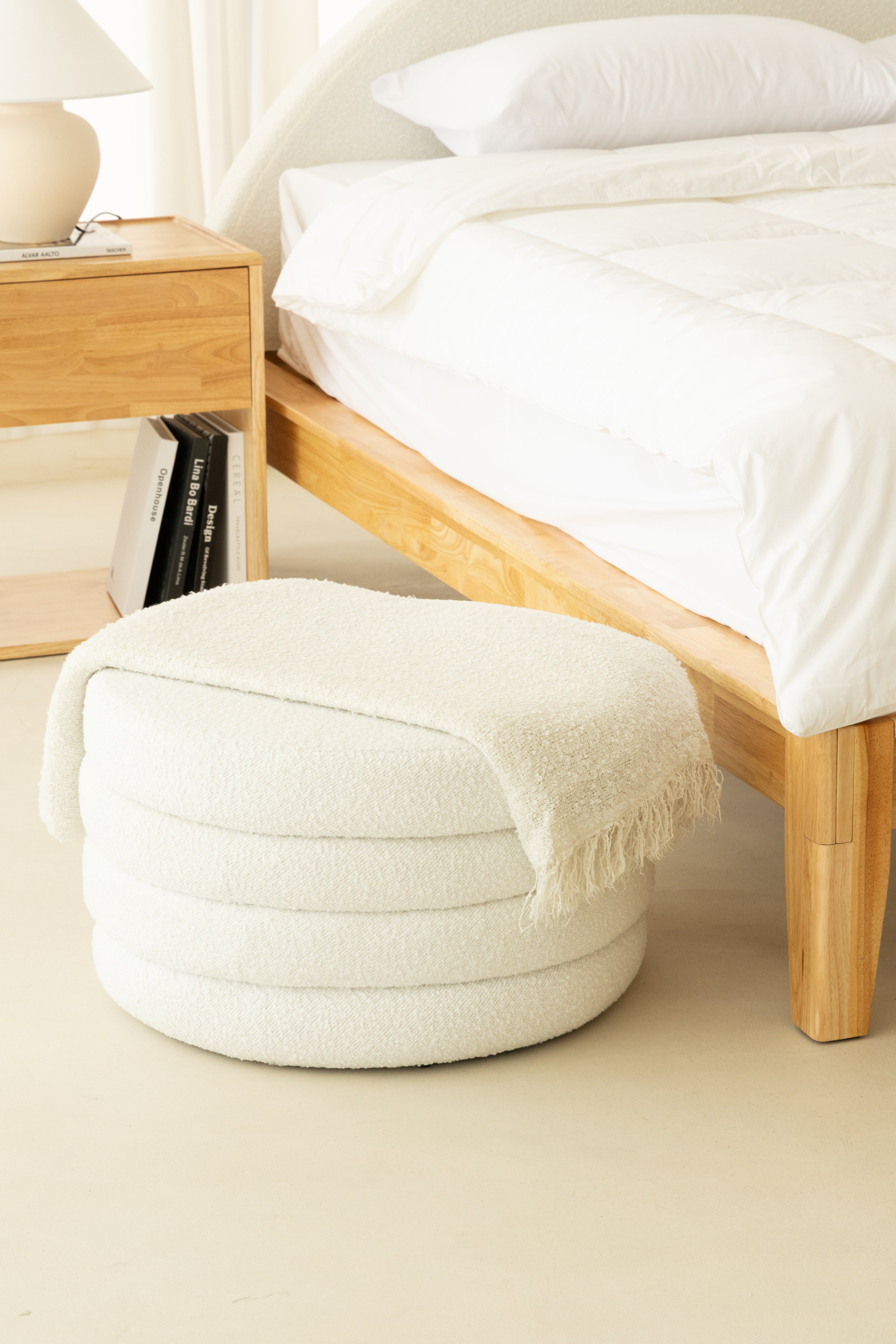 Sevil Layered Boucle Pouf — Contemporary Plush Accent for Modern ...