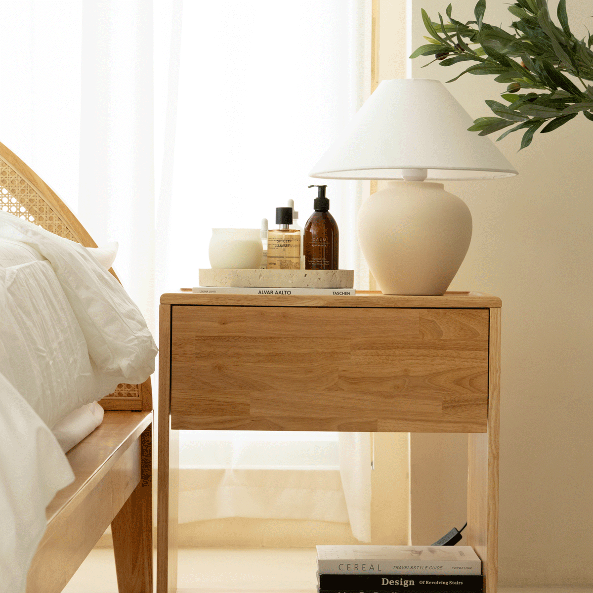 Reika Light Wood Bedside Table – Minimal Nightstand for Bedrooms – Homekode