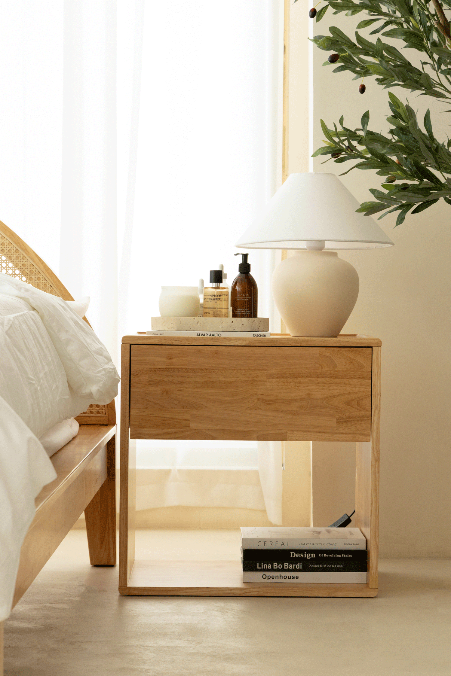 Reika Light Wood Bedside Table – Minimal Nightstand for Bedrooms – Homekode
