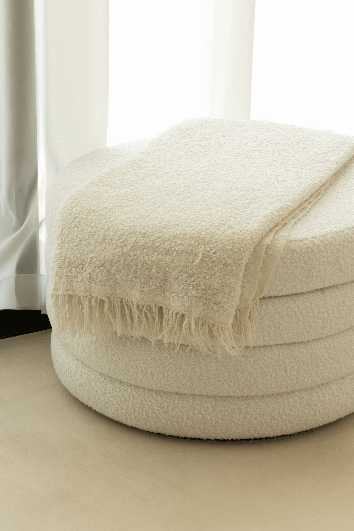 Sevil Layered Boucle Pouf — Contemporary Plush Accent for Modern ...