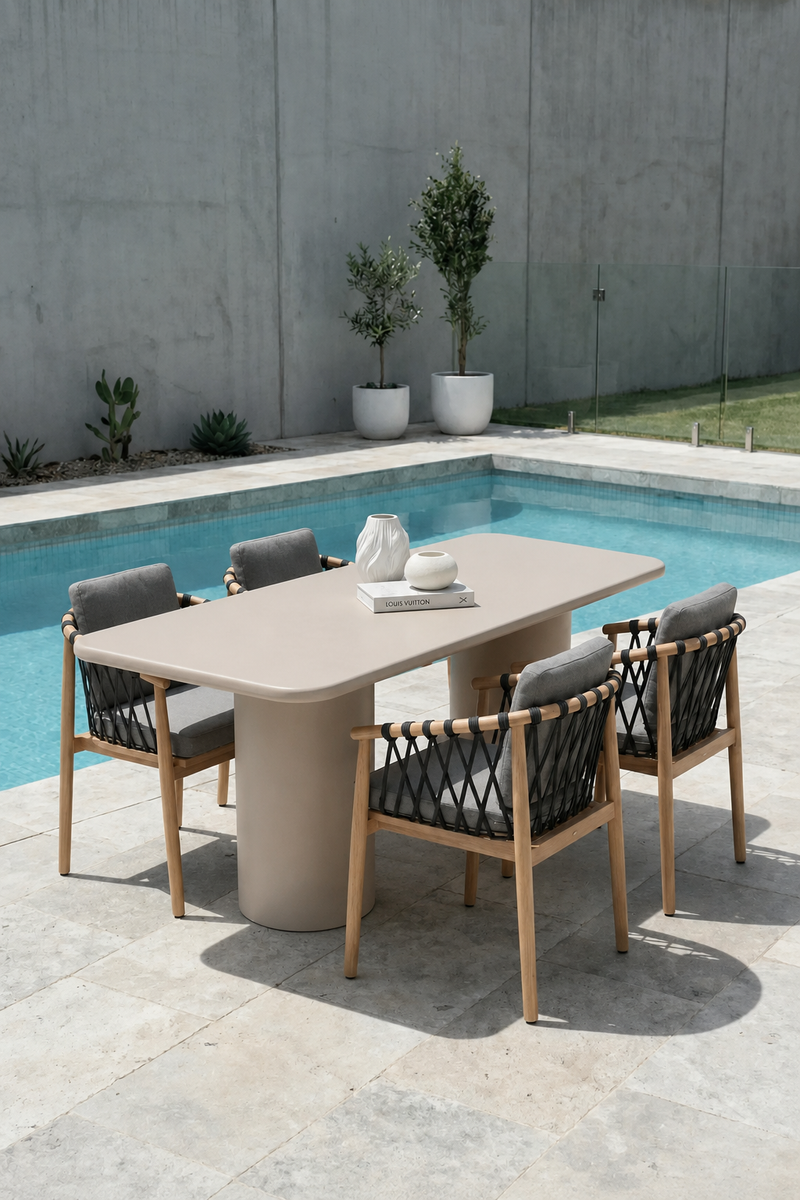 Alara Microconcrete Dining Table in Soft Ivory Cream Finish – Homekode