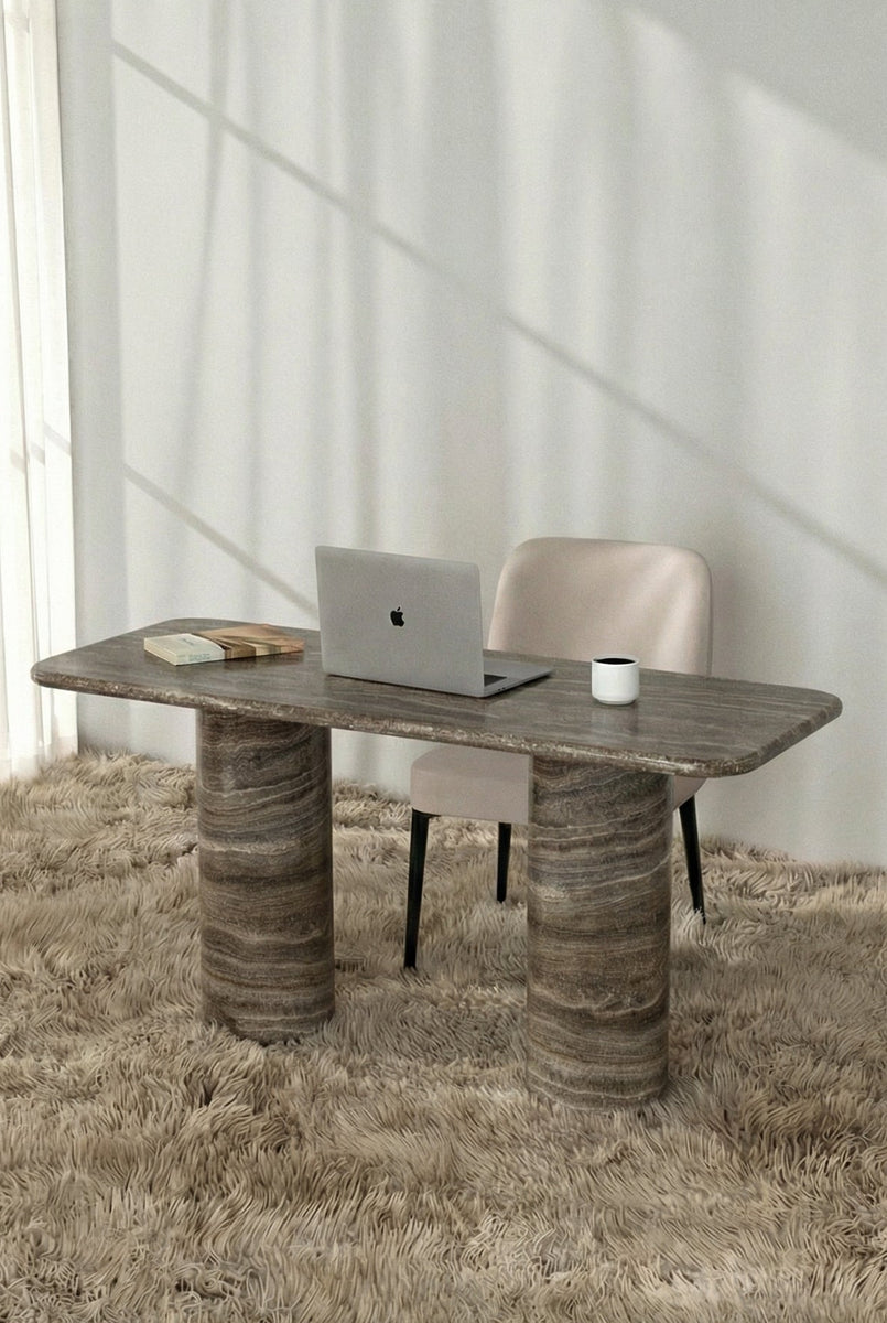 Alara Grey Travertine Desk for Home Office – Minimalist Luxury Stone ...