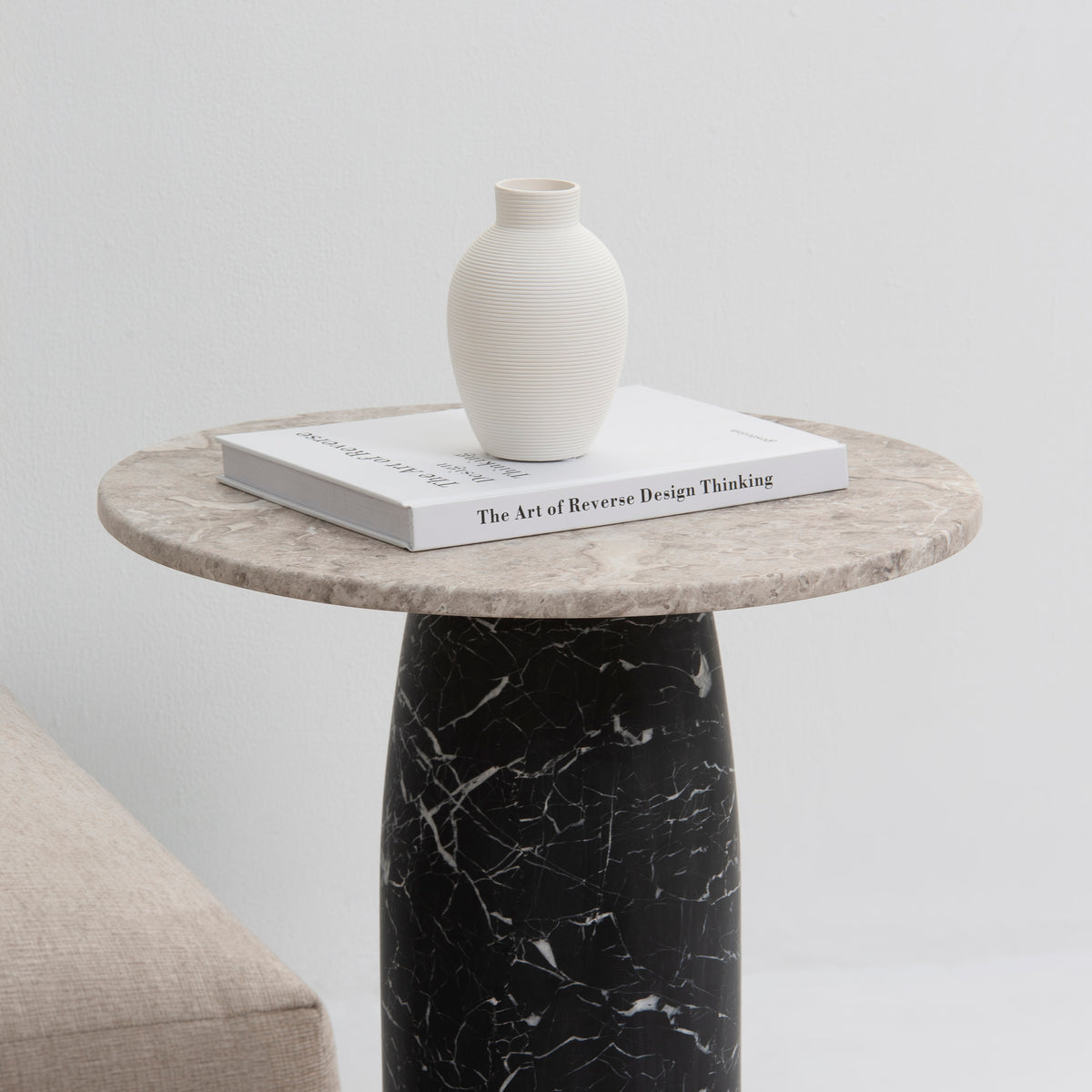 Alia Amazon Grey Marble Side Table with Black Marquina Base – Homekode