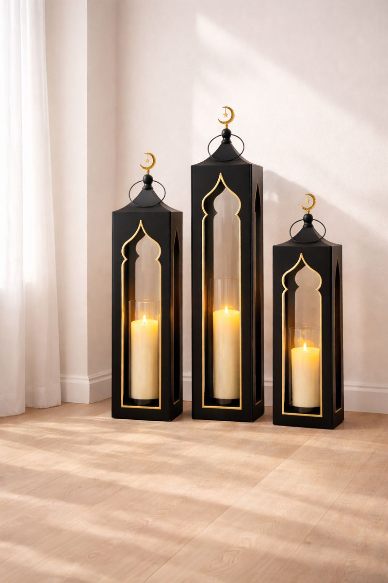 Anara Crescent Lantern Black and Gold Arch Candle Decor – Homekode