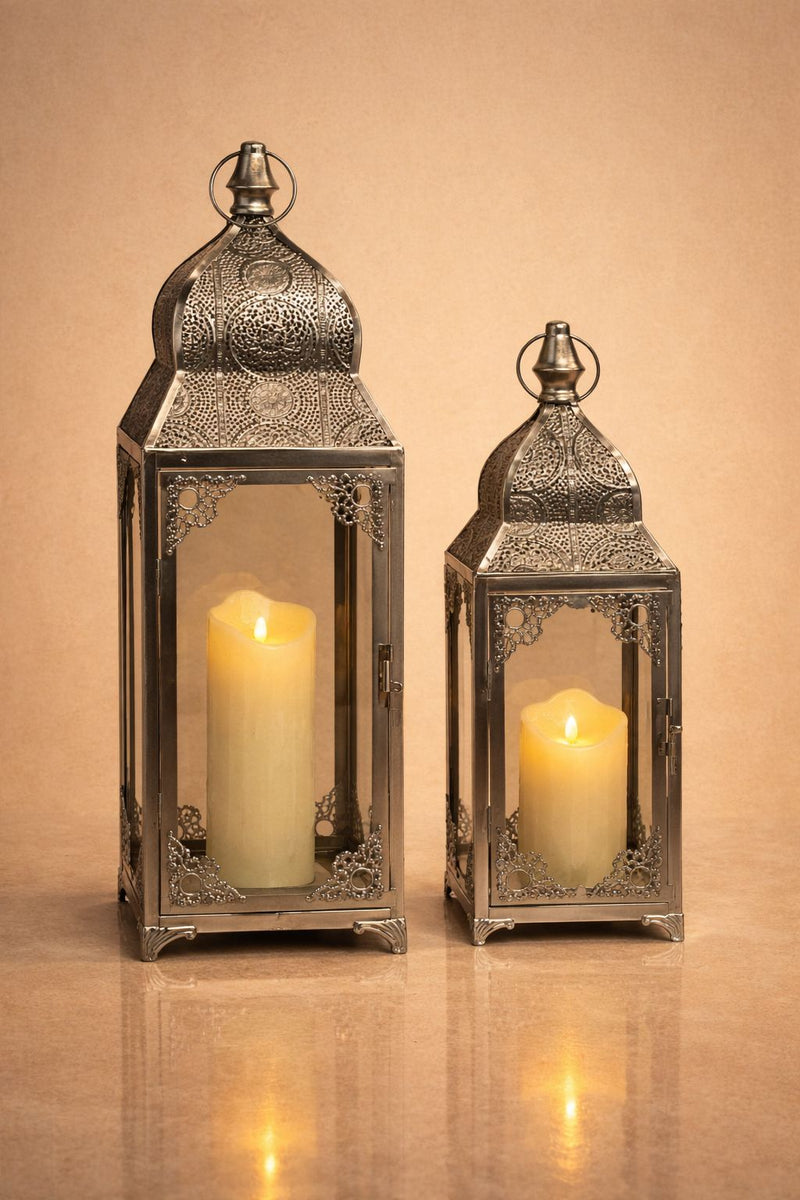 Andalus Antique Silver Lantern Set for Elegant Silver Decor – Homekode