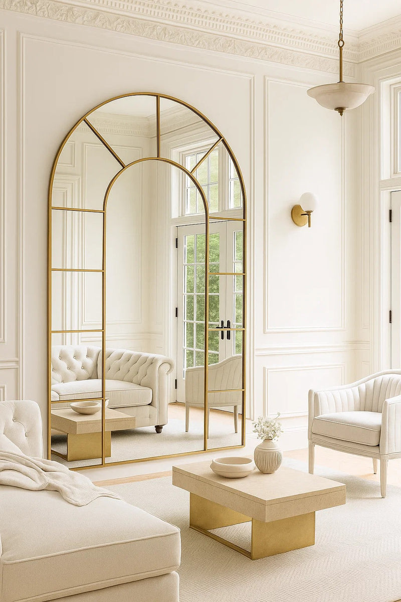 Arvane XL Gold Window Arch Mirror – Elegant Reflective Design – Homekode