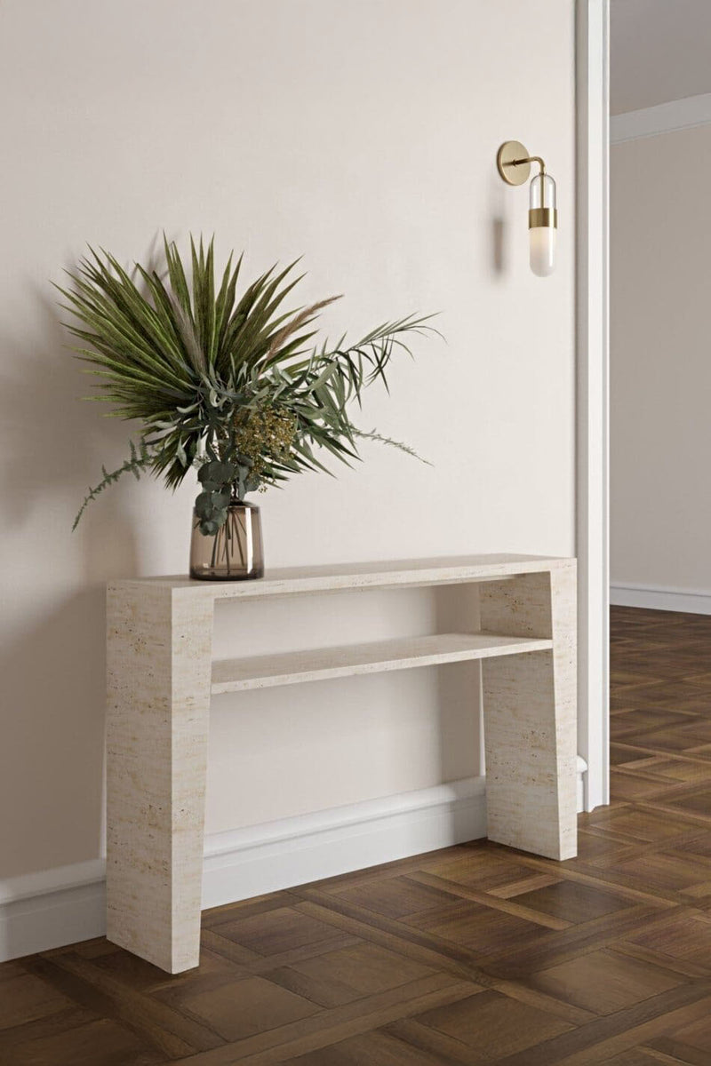 Ashley Travertine Console Shelf Table with Natural Stone Finish – Homekode