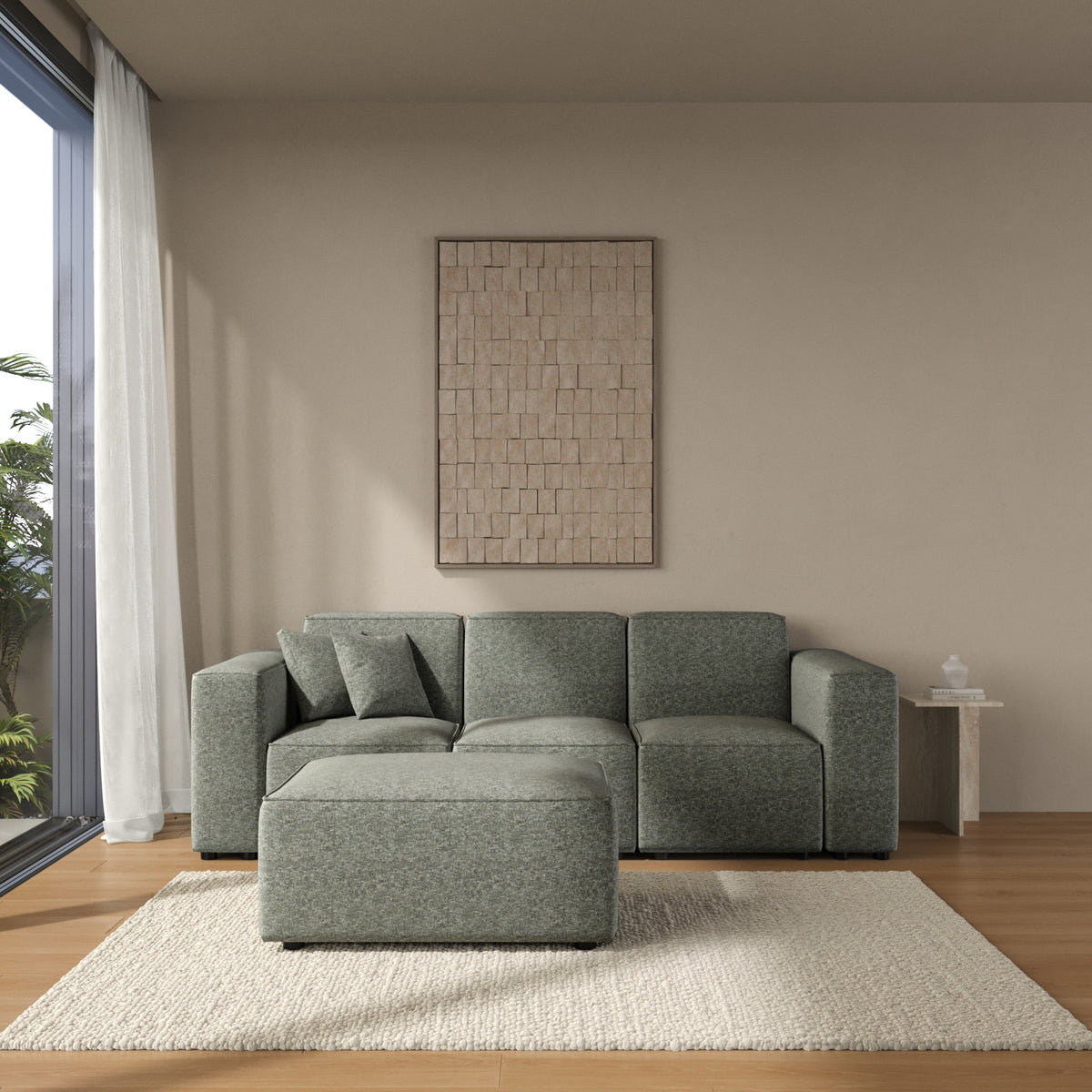 Aysun Eucalyptus Dust Modular Sofa with Ottoman – Natural Calm – Homekode