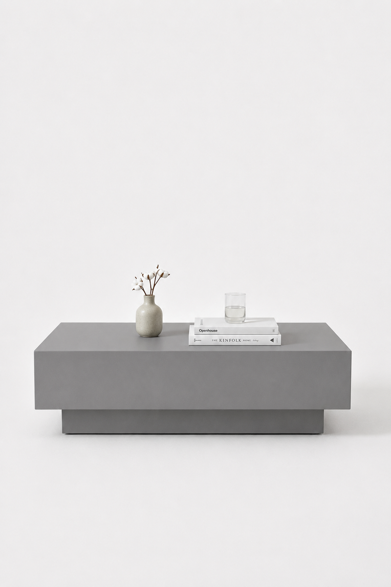 Azalea Ash Grey Microconcrete Coffee Table with Recessed Block Base ...