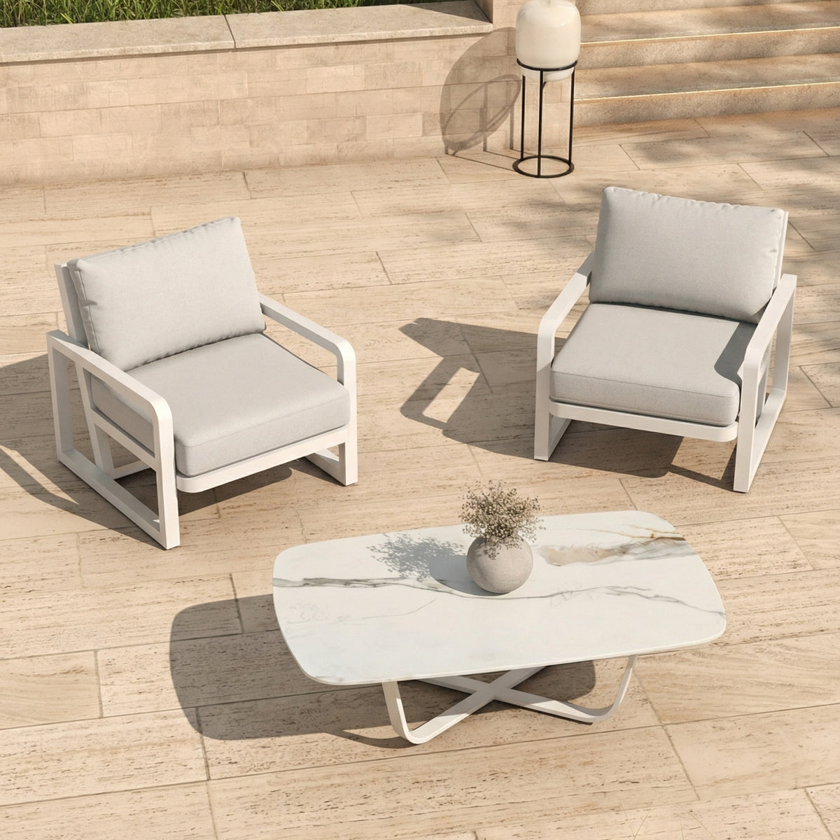 Brisa Ash White 2-Piece Lounge Chair Outdoor Set with Table | Patio ...