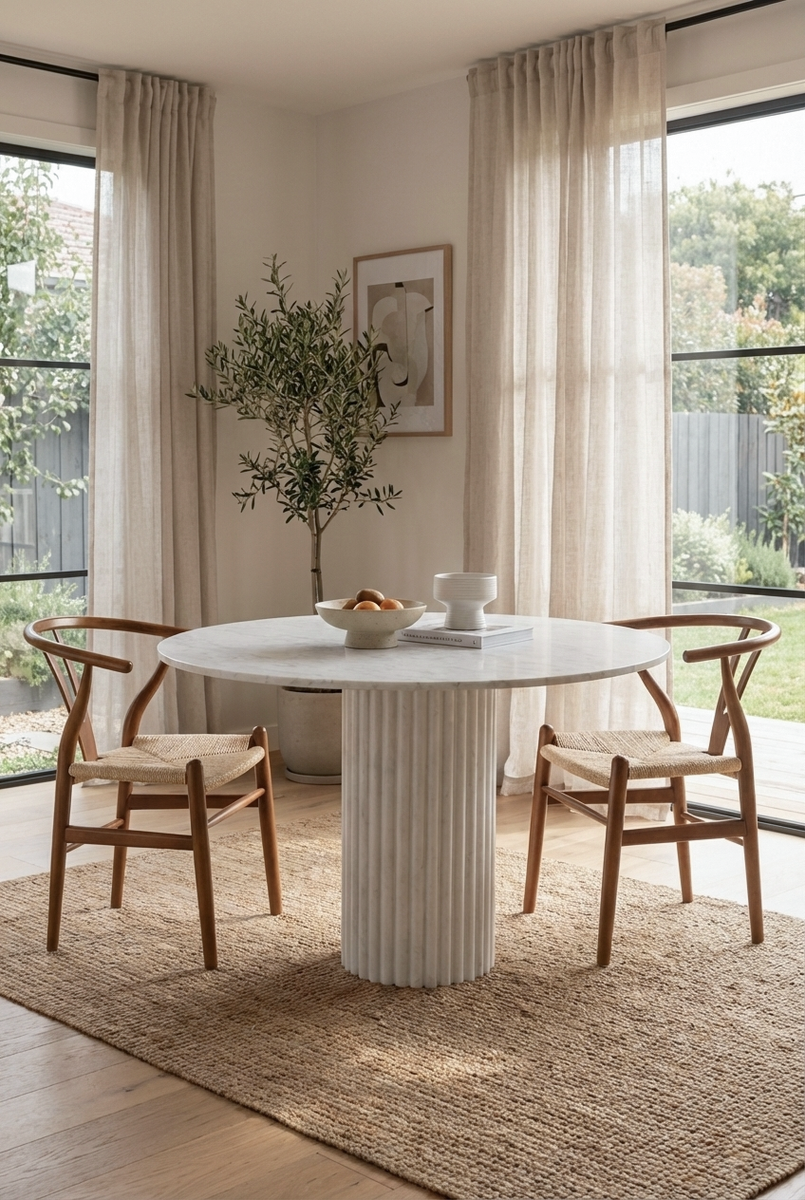 Claire Bianco Venus Dining Table With White Quartz Fluted Base – Homekode