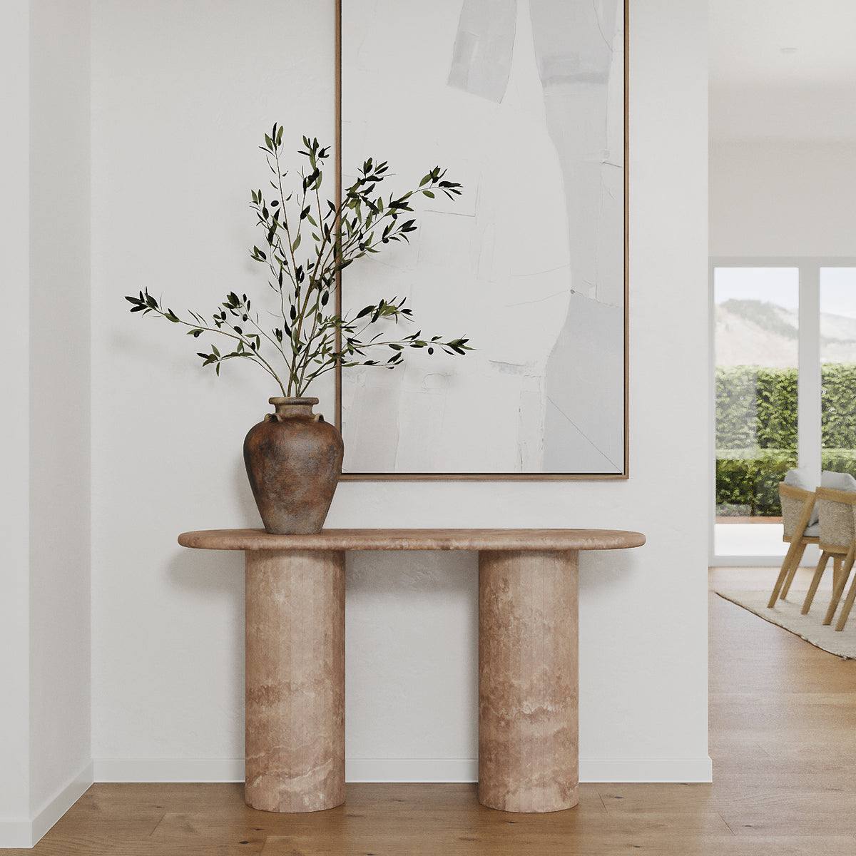 Everose Noche Travertine Oval Top Console Table for Modern Warm ...