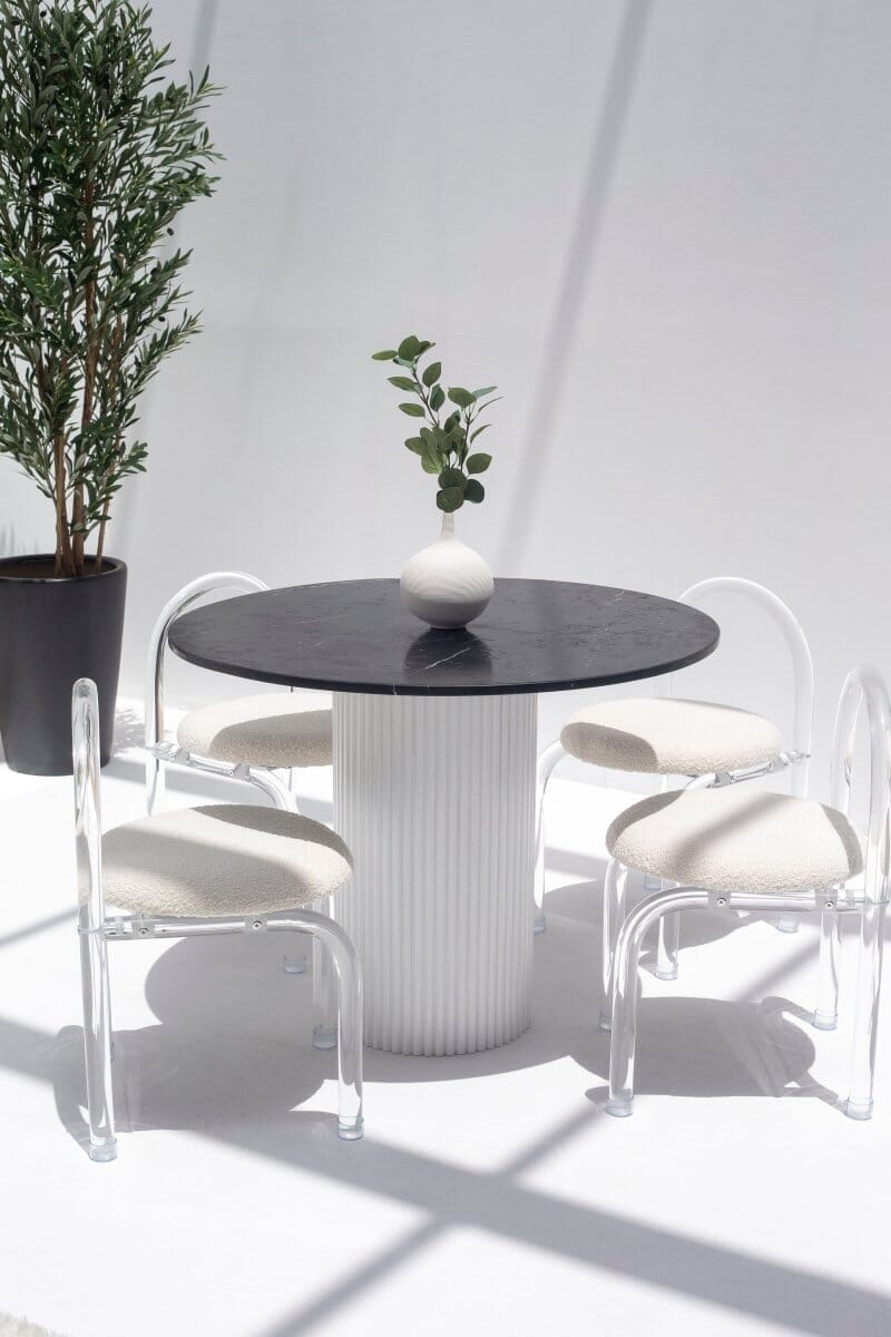 Cornelia Black Marquina Marble With White Base Dining Table – Homekode