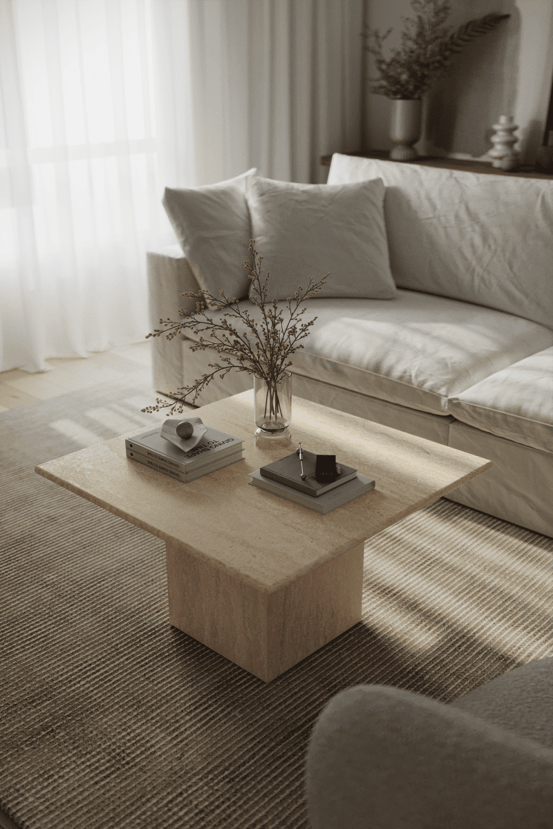 Travertine Square Rounded Corner Coffee Table - Homekode