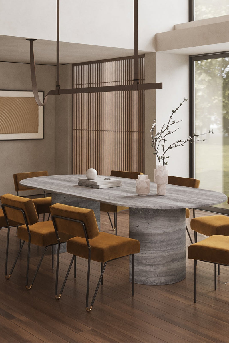 Elevate Your Dining Space with the Dakota Grey Travertine Dining Table ...