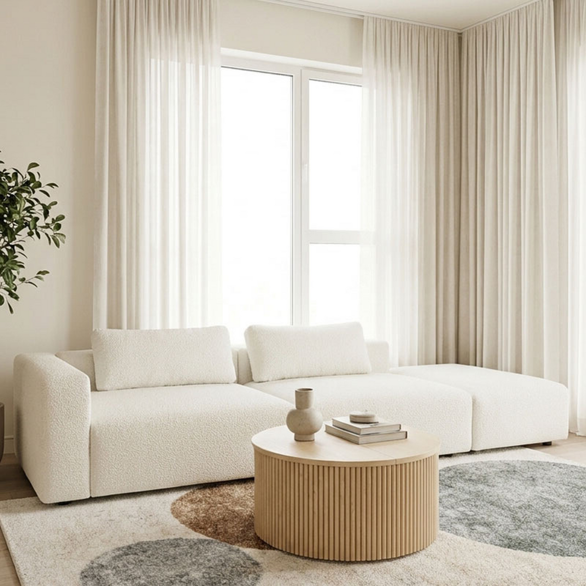 Emersyn Off White Bouclé 2 Seater Modular Sofa with Ottoman for Calm ...
