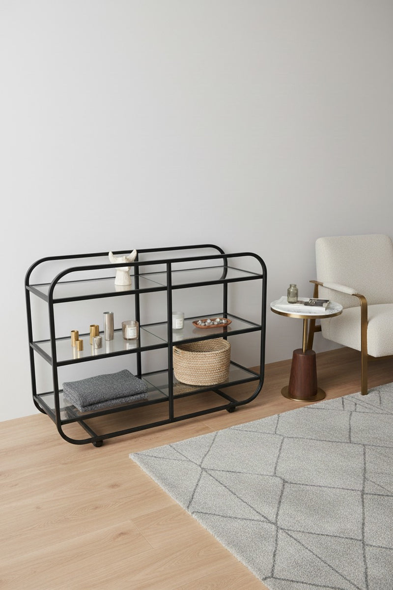 Glass and Metal Trolley | Modern Black Display and Storage Cart – Homekode