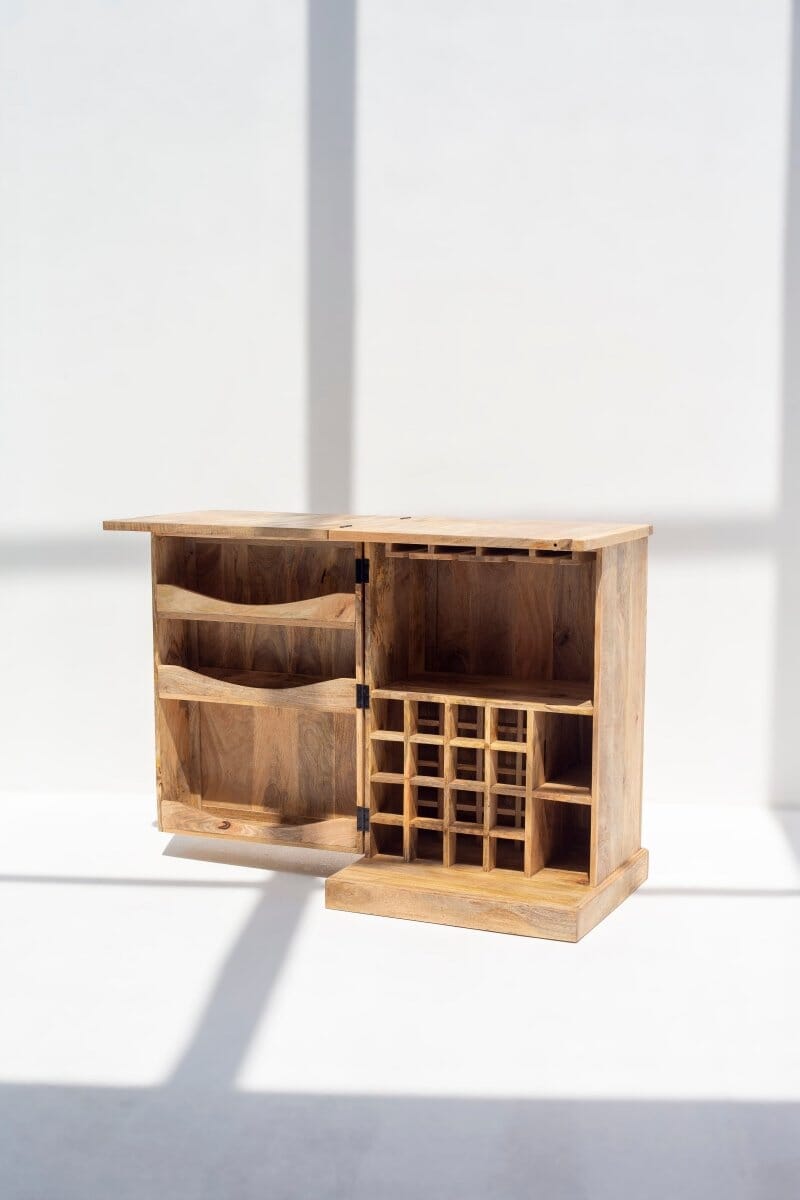 Tova Folding Mango Wood Bar Cabinet – Compact Drinks Storage Unit ...