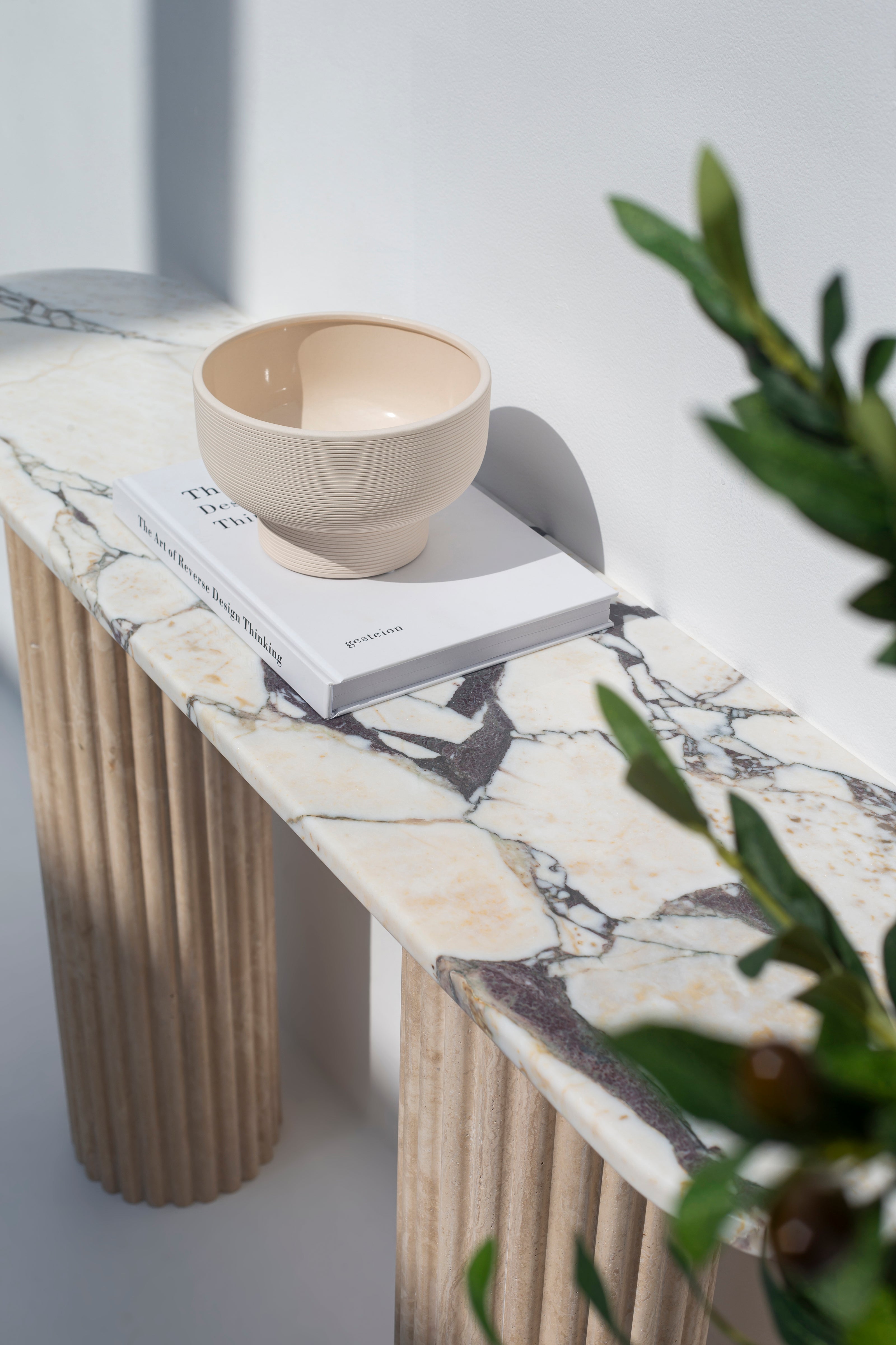 Diletta Viola Marble Console Table with Fluted Column Bases Design Set ...