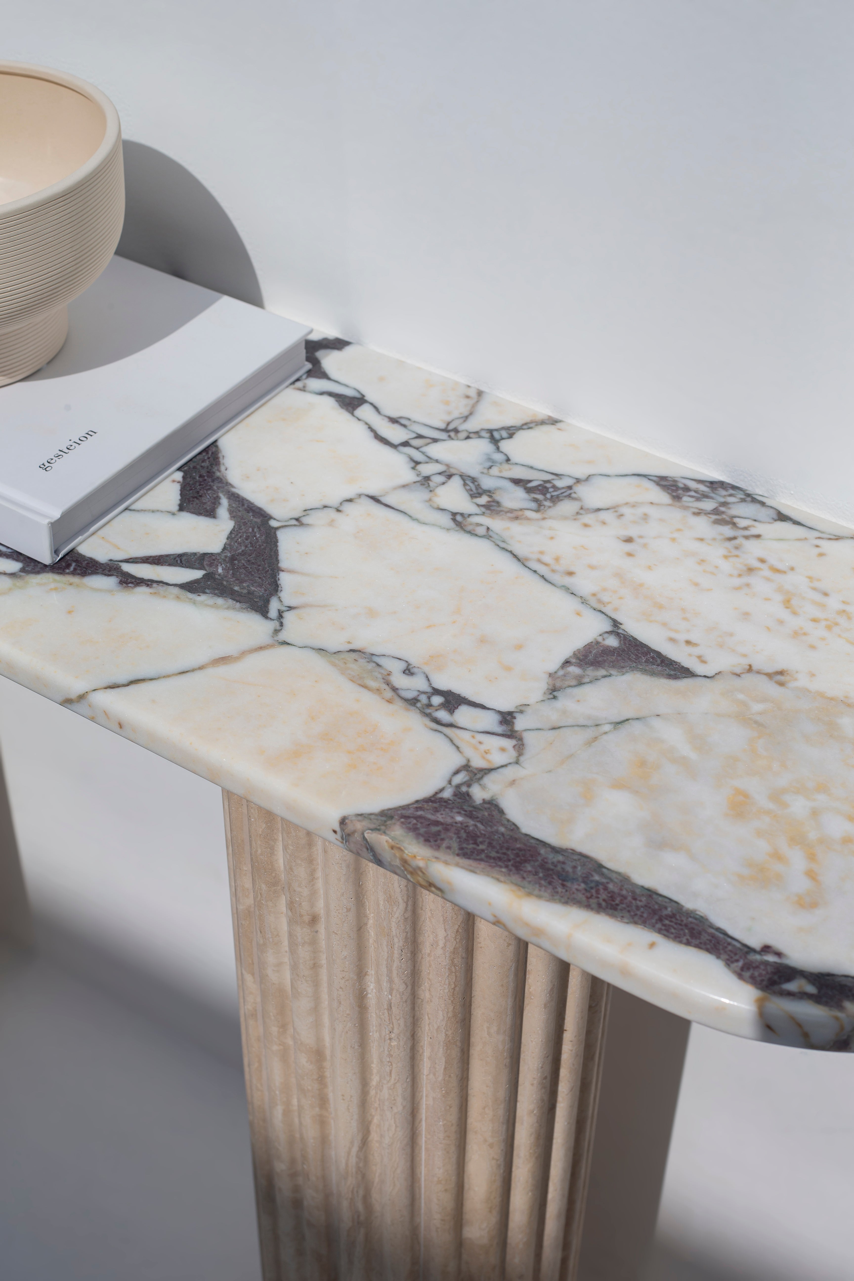 Diletta Viola Marble Console Table with Fluted Column Bases Design Set ...