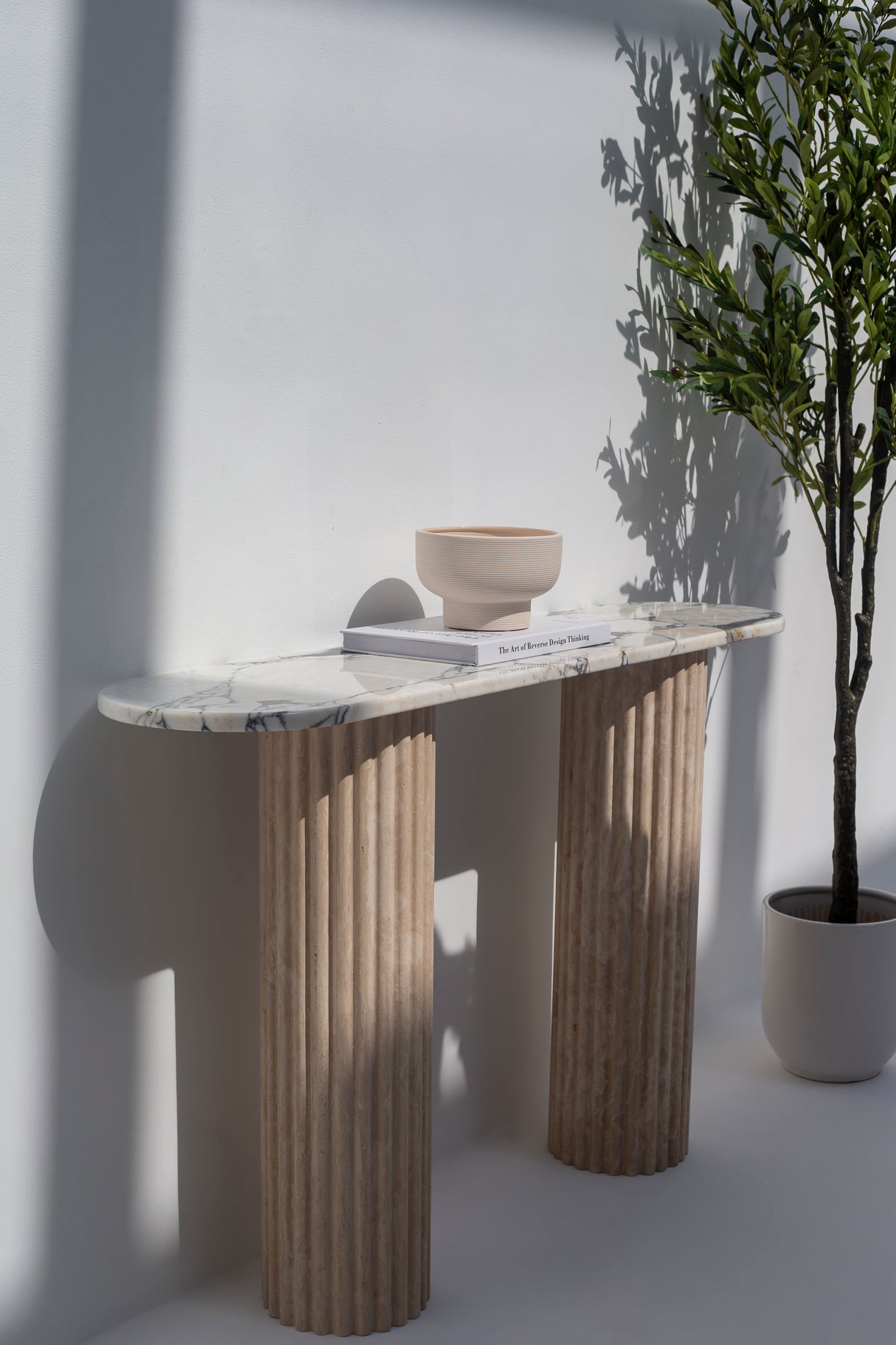 Diletta Viola Marble Console Table with Fluted Column Bases Design Set ...