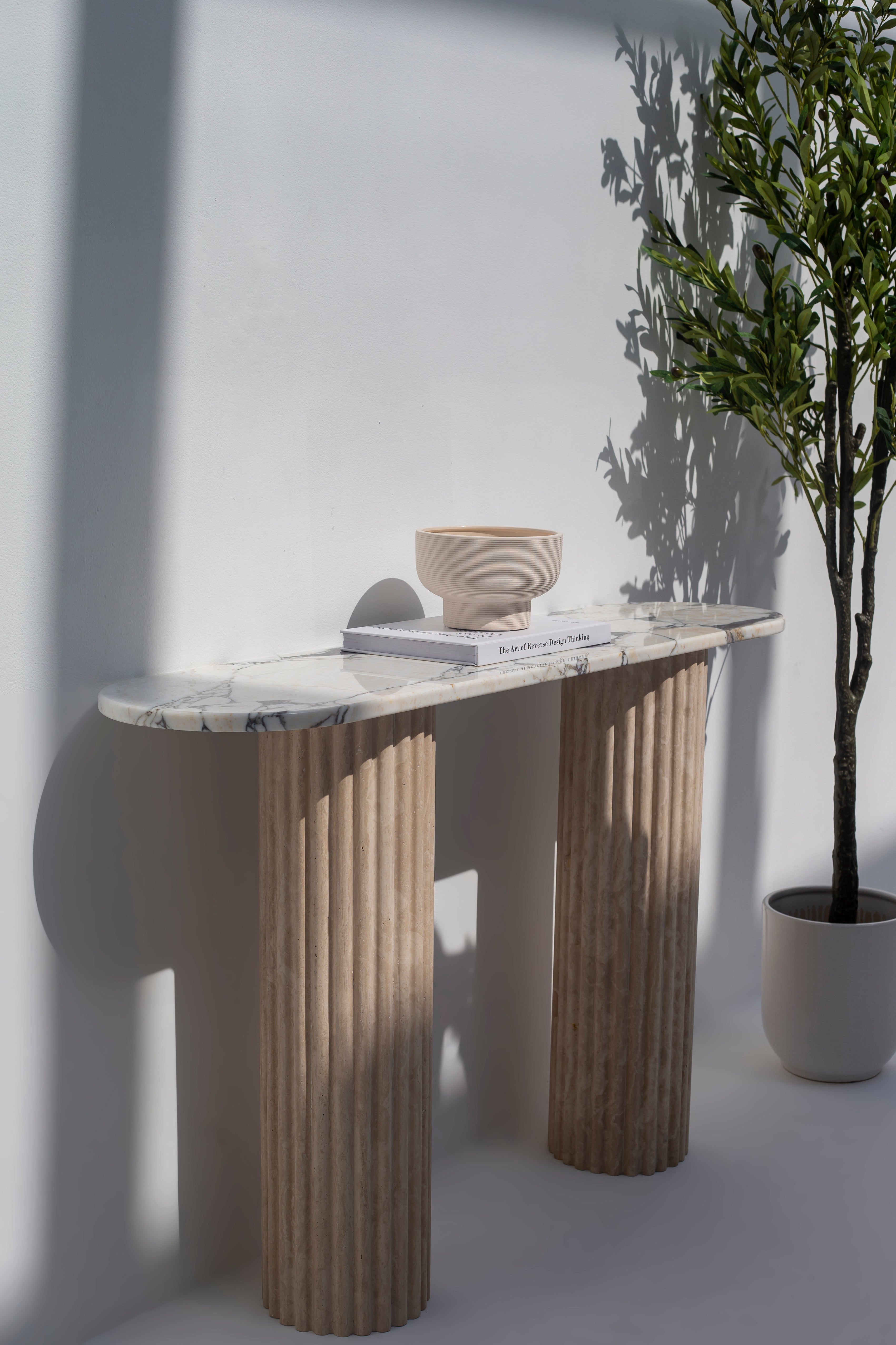 Diletta Viola Marble Console Table with Fluted Column Bases Design Set ...