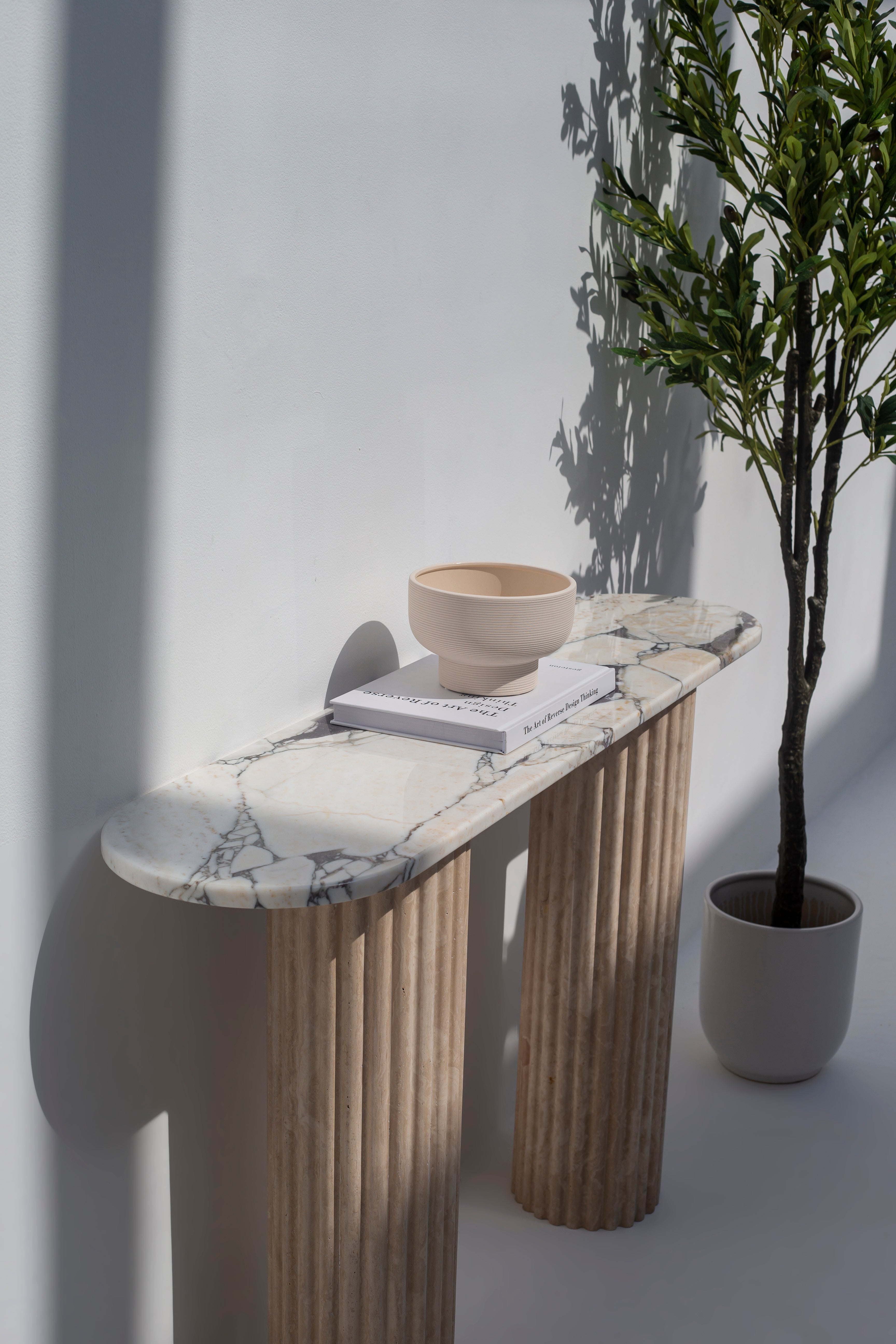 Diletta Viola Marble Console Table with Fluted Column Bases Design Set ...
