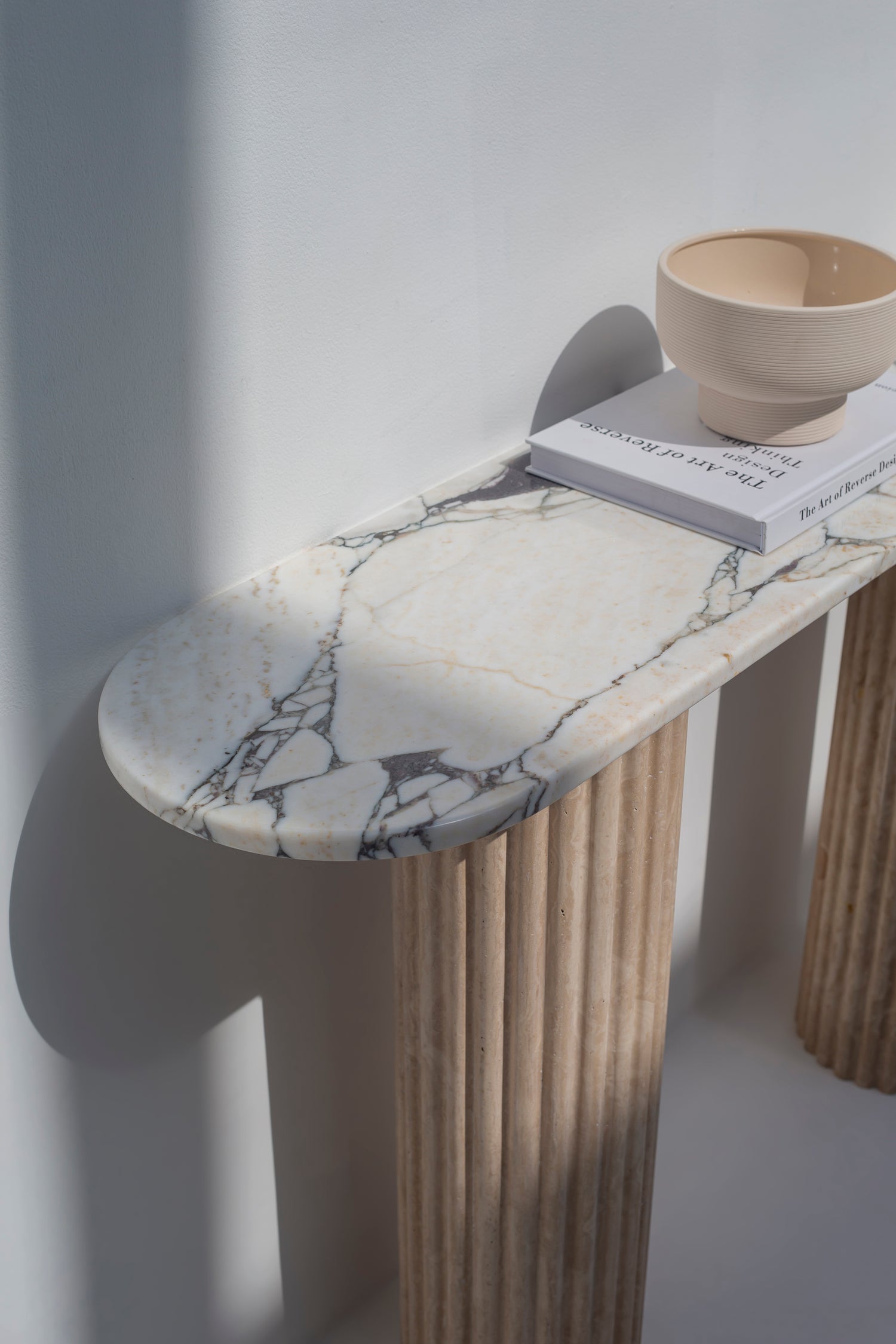 Diletta Viola Marble Console Table with Fluted Column Bases Design Set ...