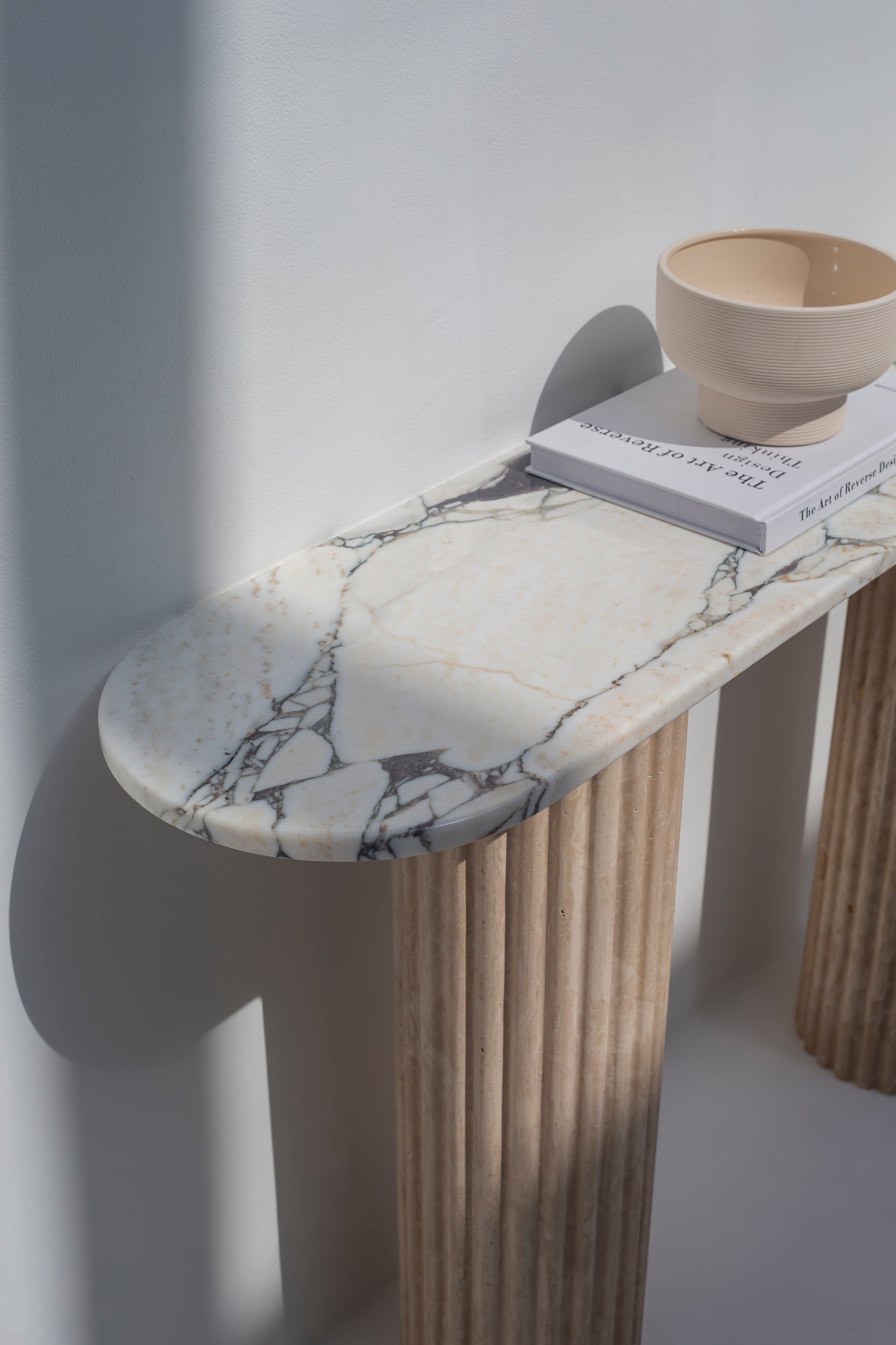 Diletta Viola Marble Console Table with Fluted Column Bases Design Set ...