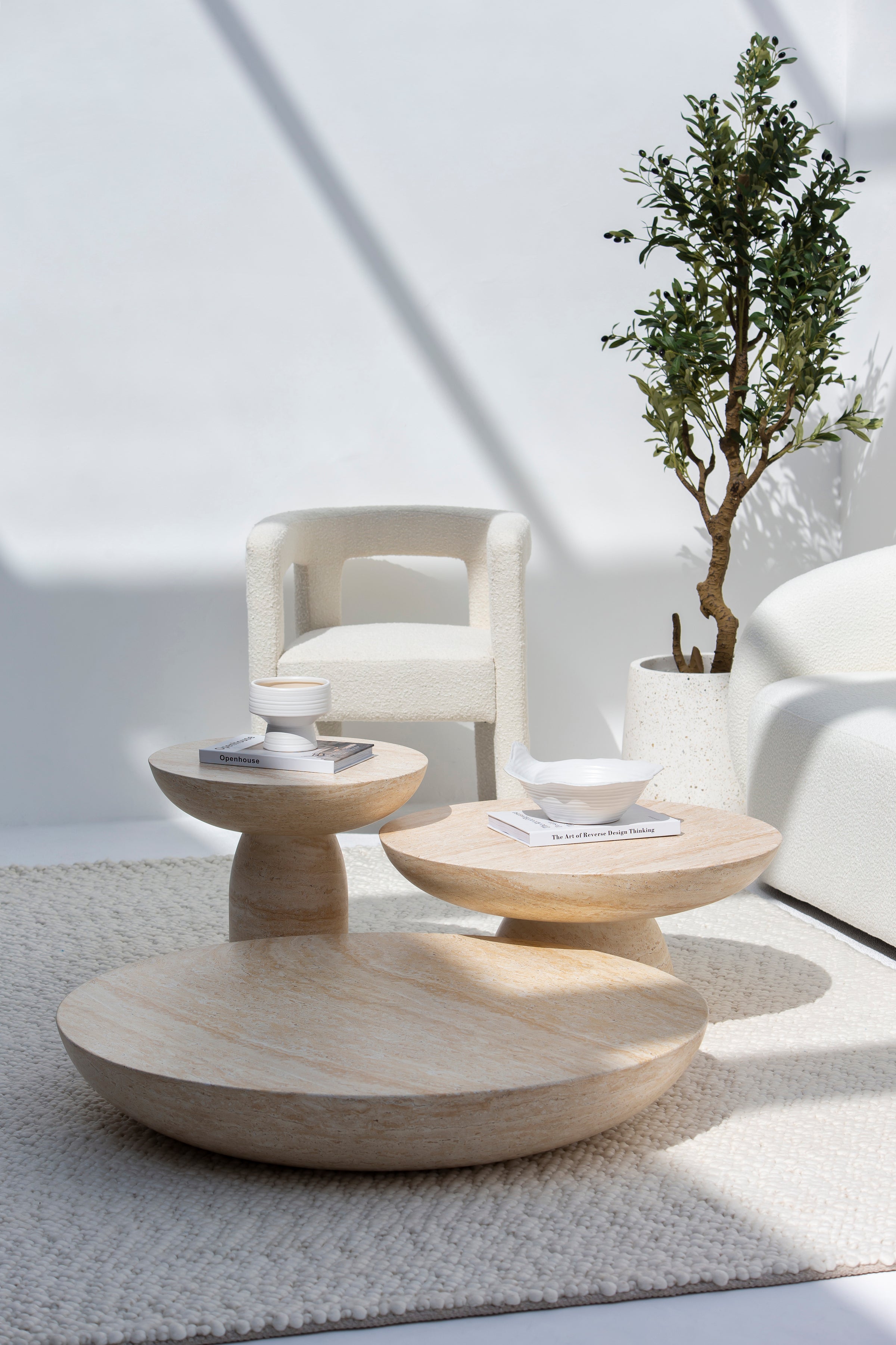 Mondo Travertine Concrete Coffee Tables – Nesting Modern Stone Accent ...