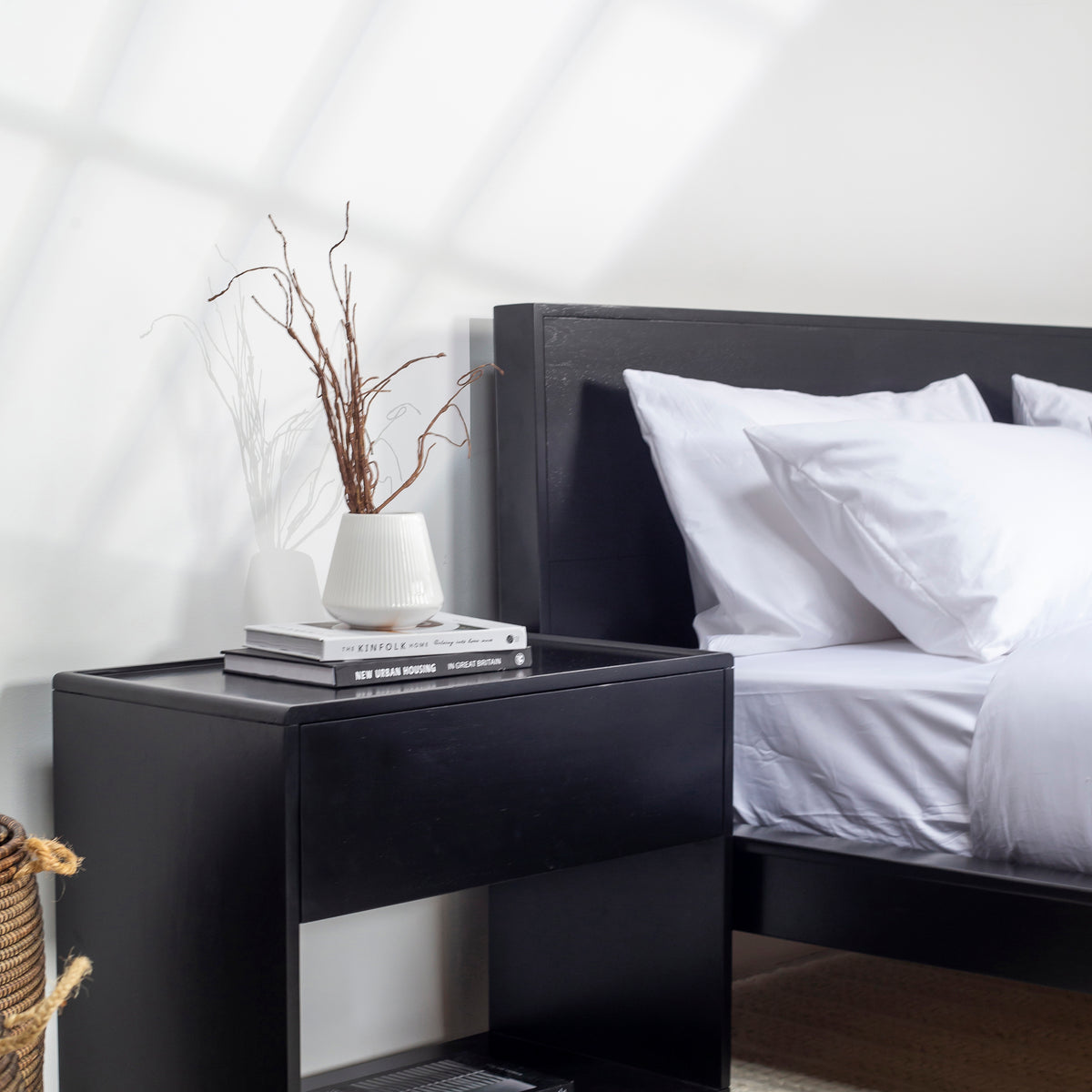 Reika Black Wood Bedside Table – Black Wood Bedside Table – Homekode