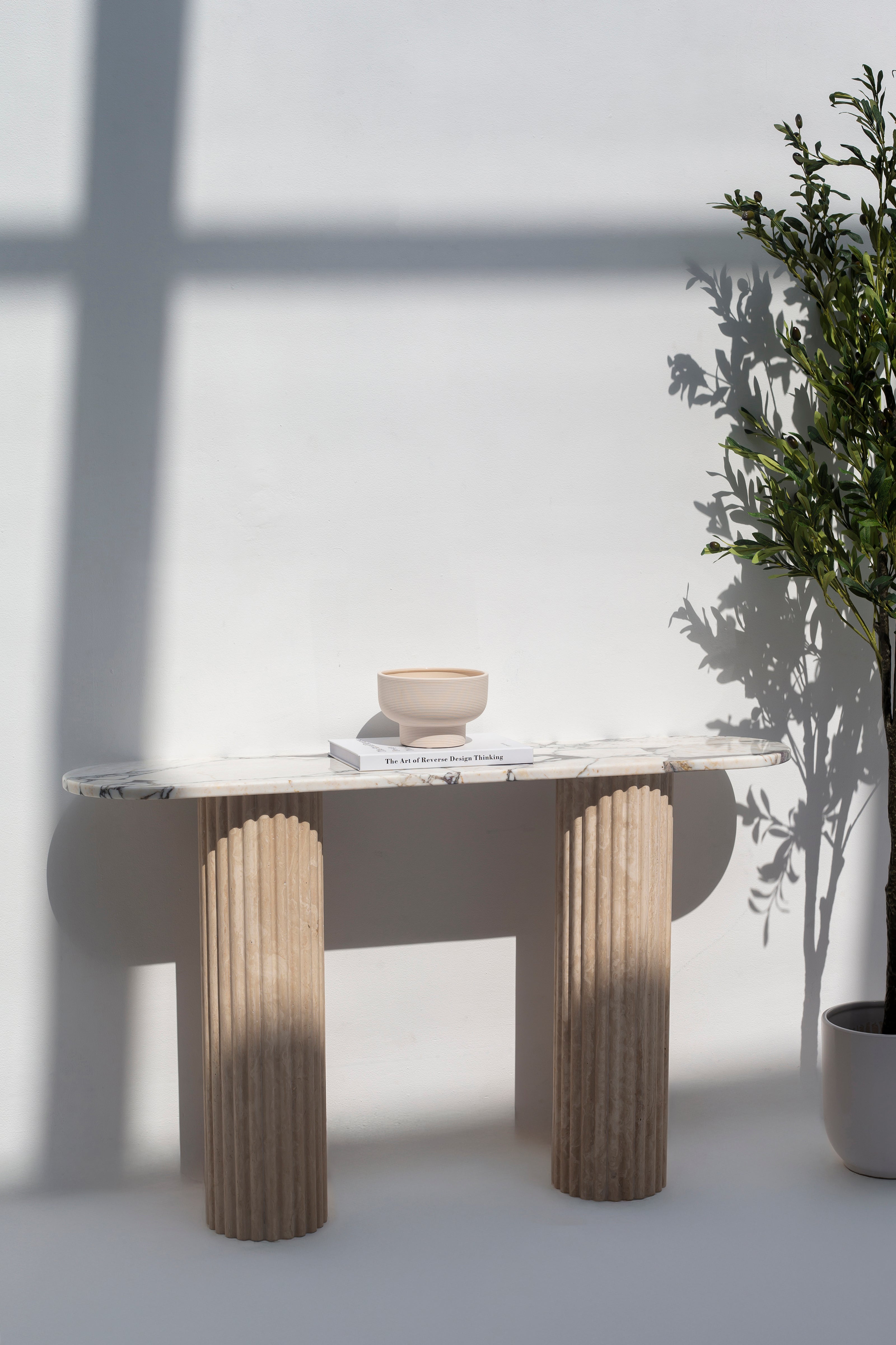 Diletta Viola Marble Console Table with Fluted Column Bases Design Set ...