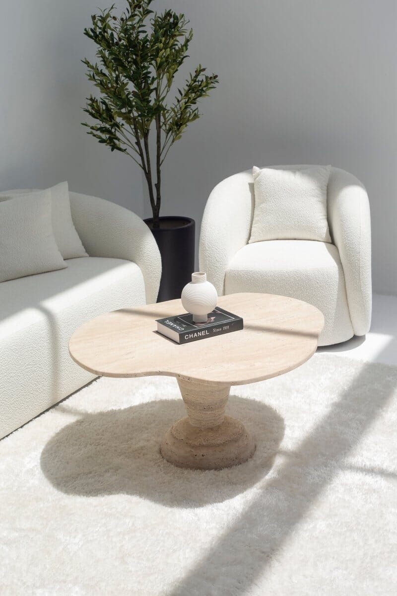 Roma Irregular Travertine Coffee Table with Travertine Base - Homekode