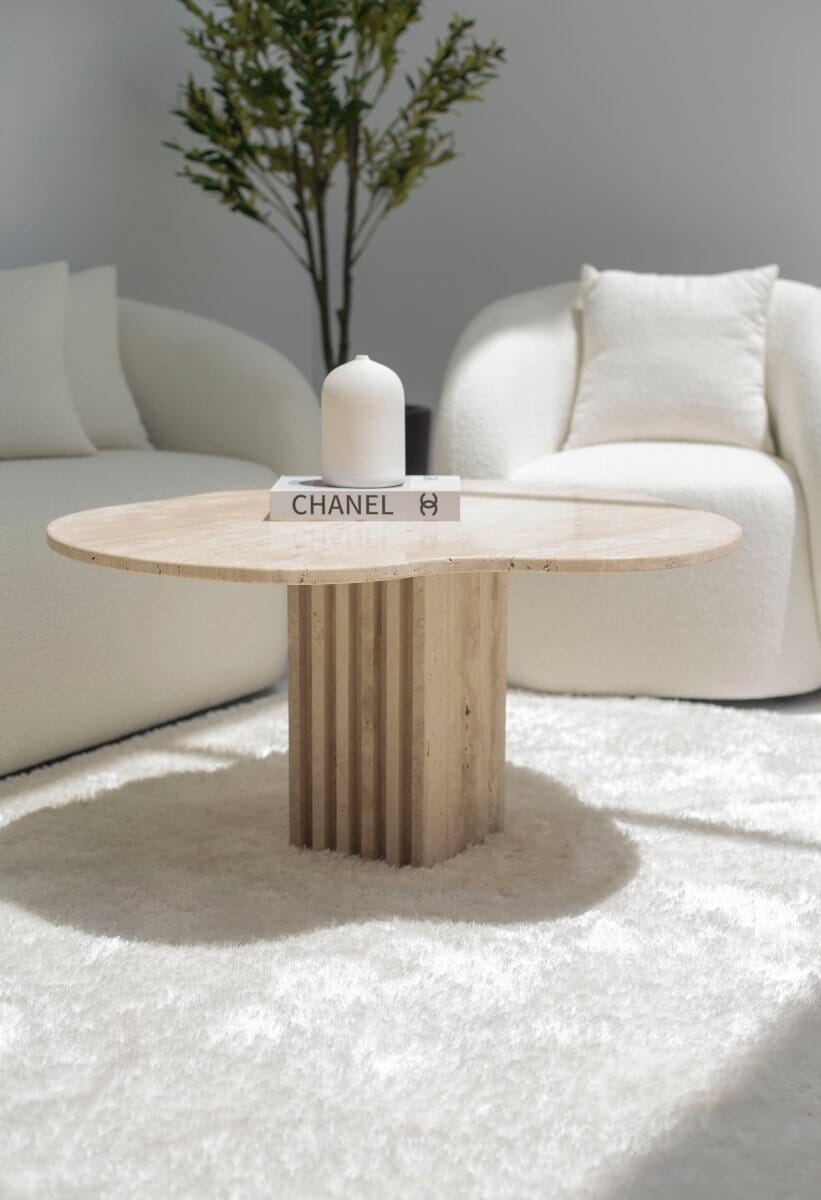 Rosa Irregular Travertine Coffee Table with Travertine Slat Base – Homekode