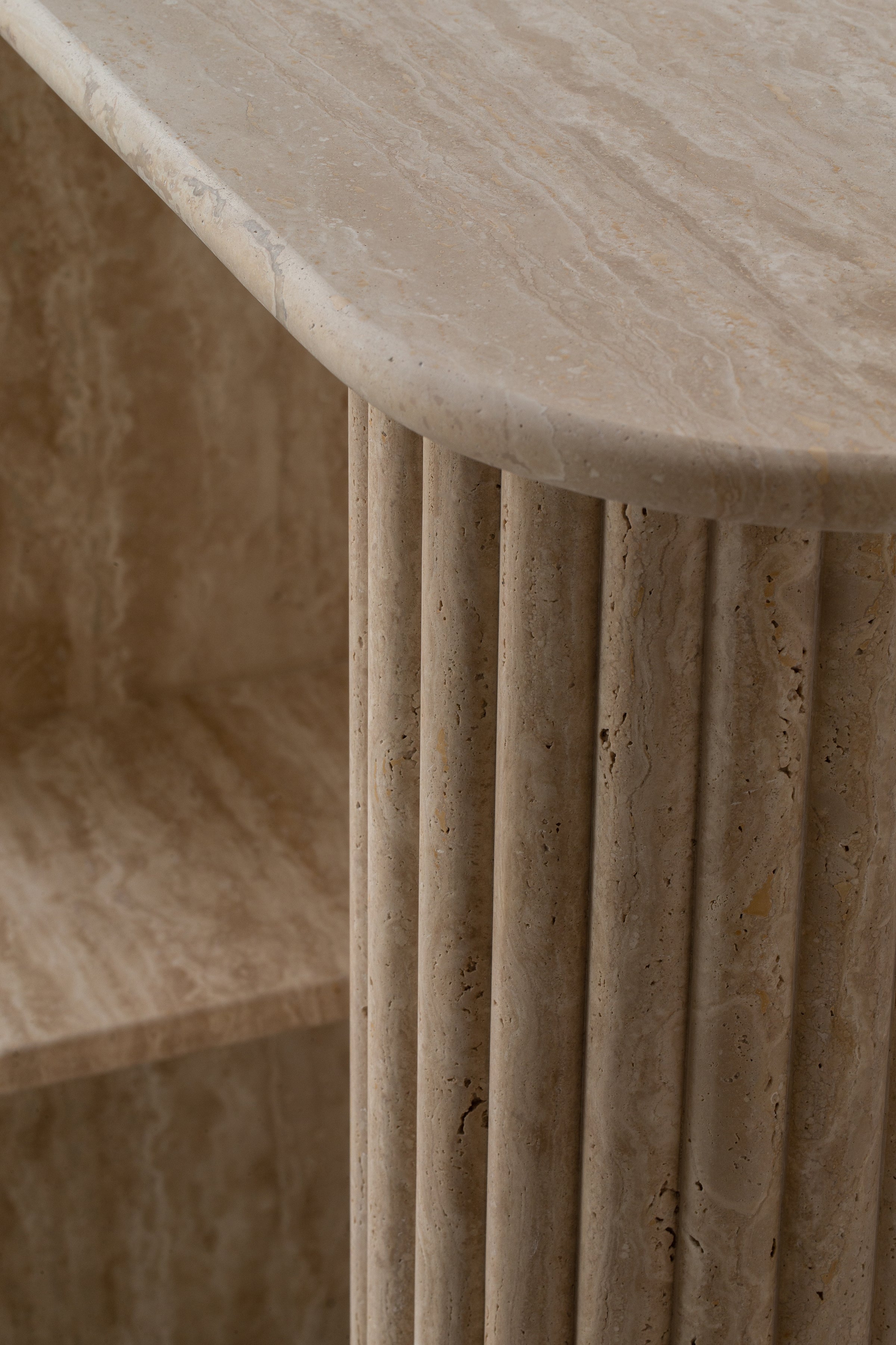 Athena Travertine Console Table with Half Oval Top Sculptural Design ...