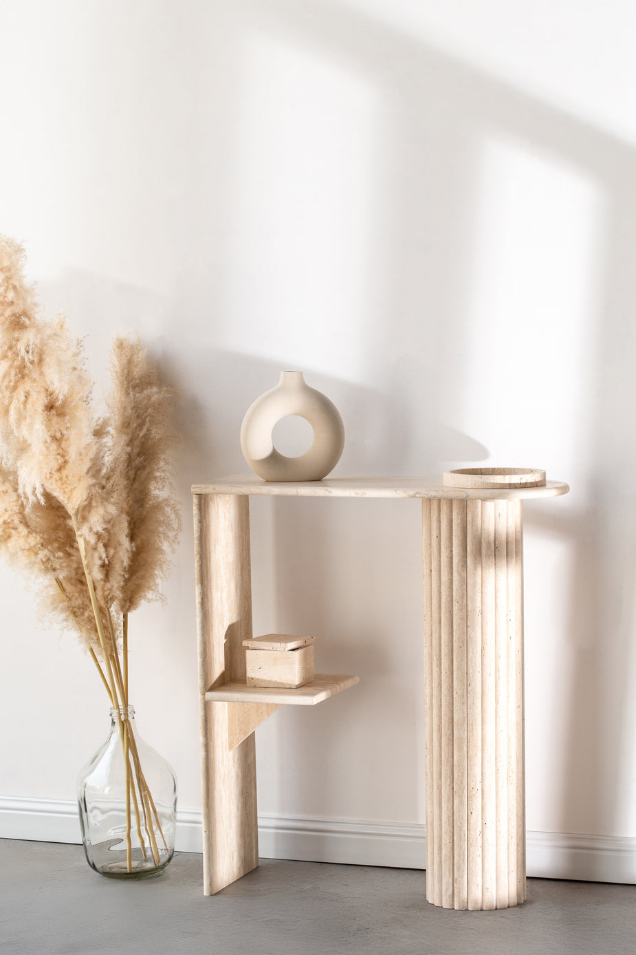 Athena Travertine Console Table with Half Oval Top Sculptural Design ...