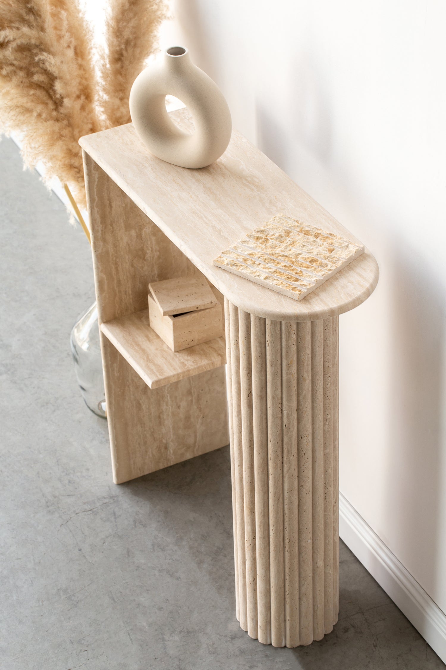 Athena Travertine Console Table with Half Oval Top Sculptural Design ...