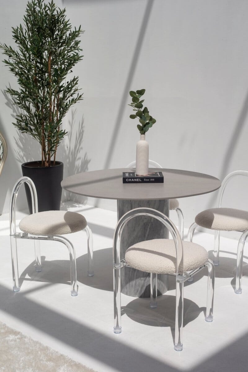 Cynthia Grey Dekton Dining Table with Bianco Joya Base - Homekode