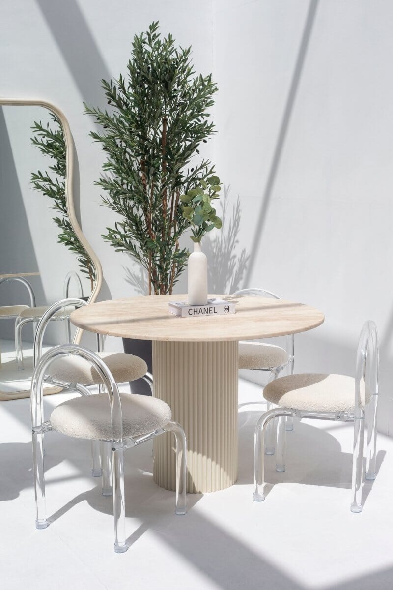 Cornelia Beige Travertine Dining Table with Beige Base Round Stone ...