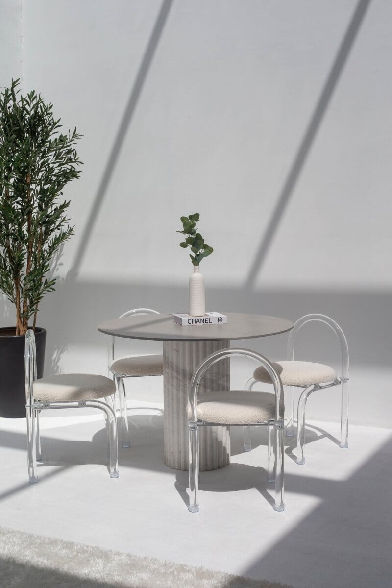 Cornelia Gray Dekton Dining Table with Fluted Marble Base – Homekode