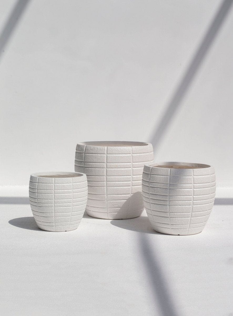 Off-White Grid Texture Pot (3 Sizes) - Homekode