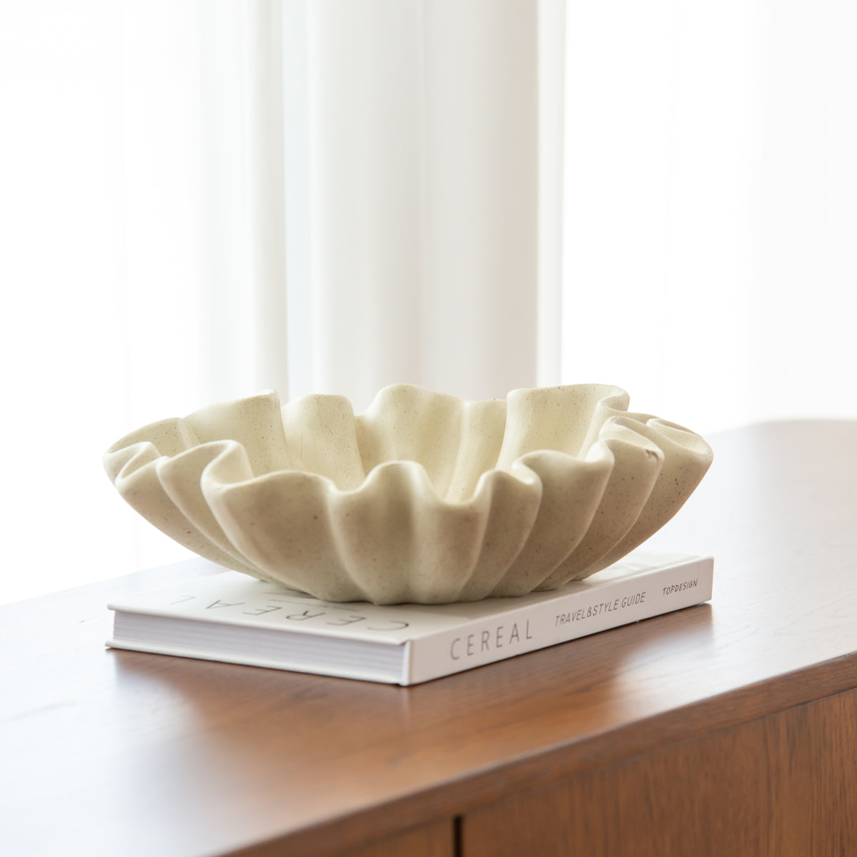 Fable Ruffled Ceramic Bowl – Sculptural Pedestal Decorative Accent ...
