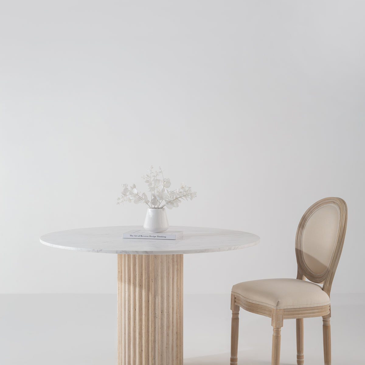 Claire Bianco Venus Dining Table with Travertine Base – Homekode