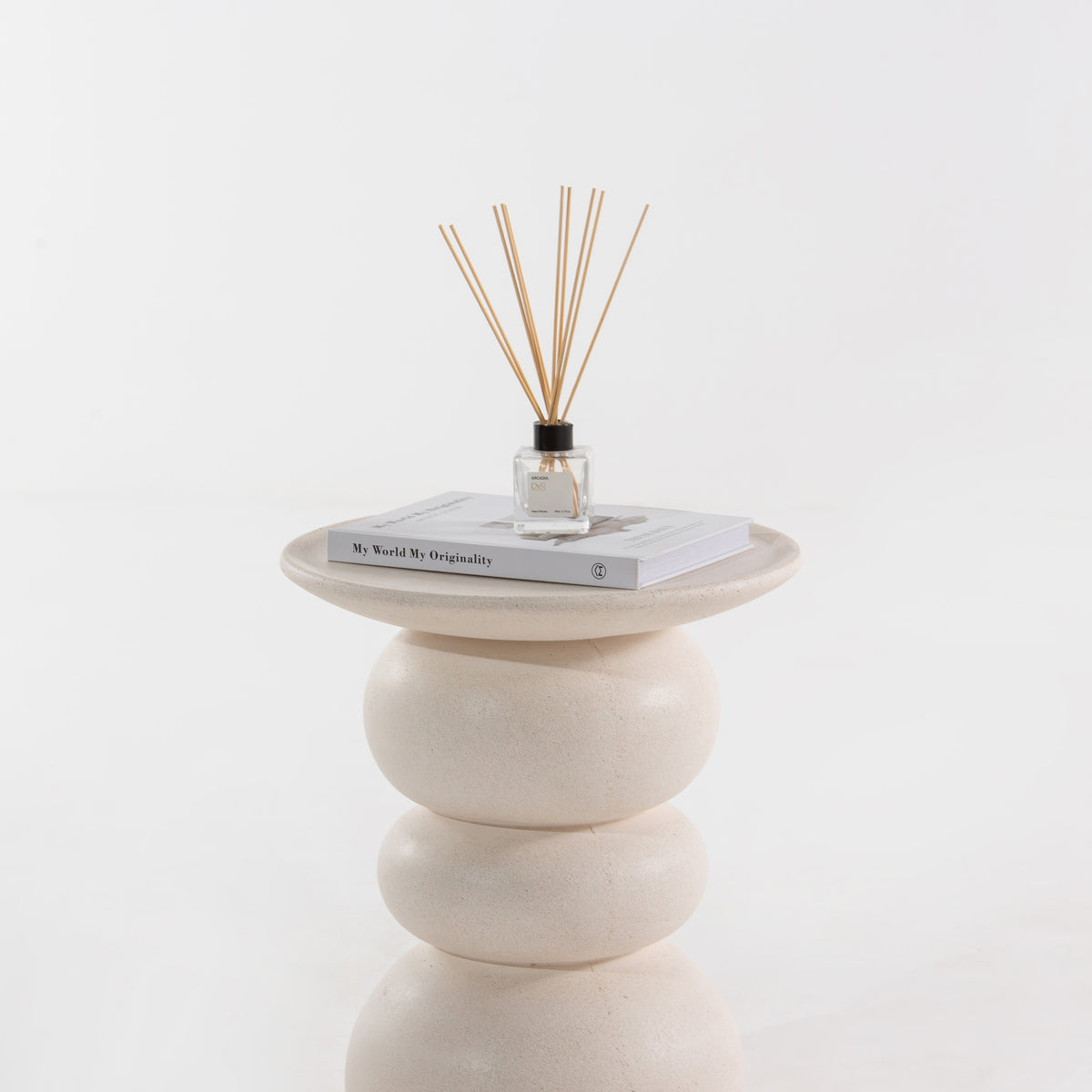 Ambre Off White Concrete Side Table Minimal Modern Accent Design – Homekode