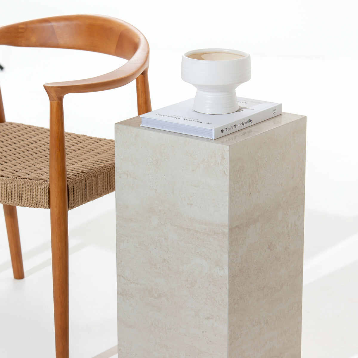 Zelda Travertine Finish Porcelain Plinth Glossy Stone Accent – Homekode